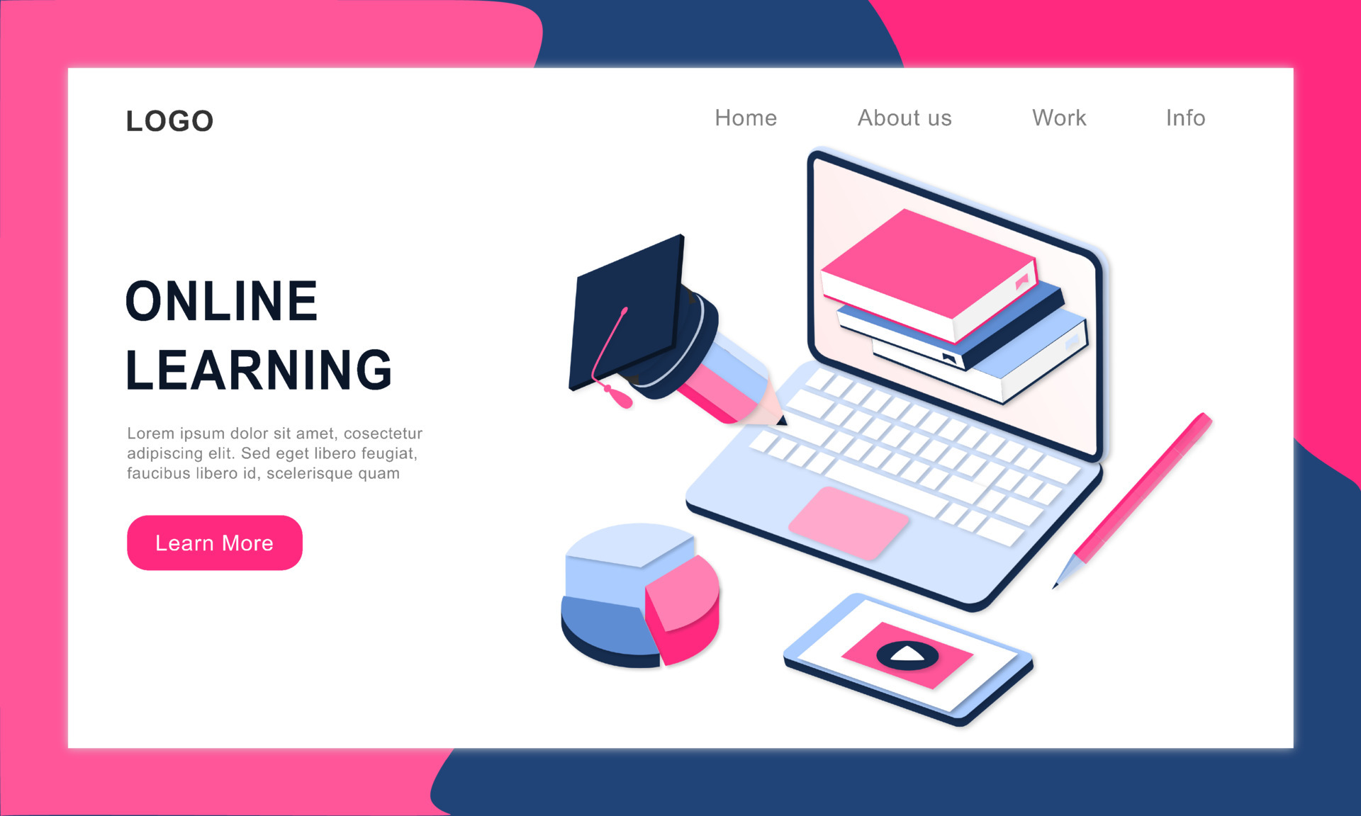 Modern 3d realistic isometric concept of Online Education for banner ...