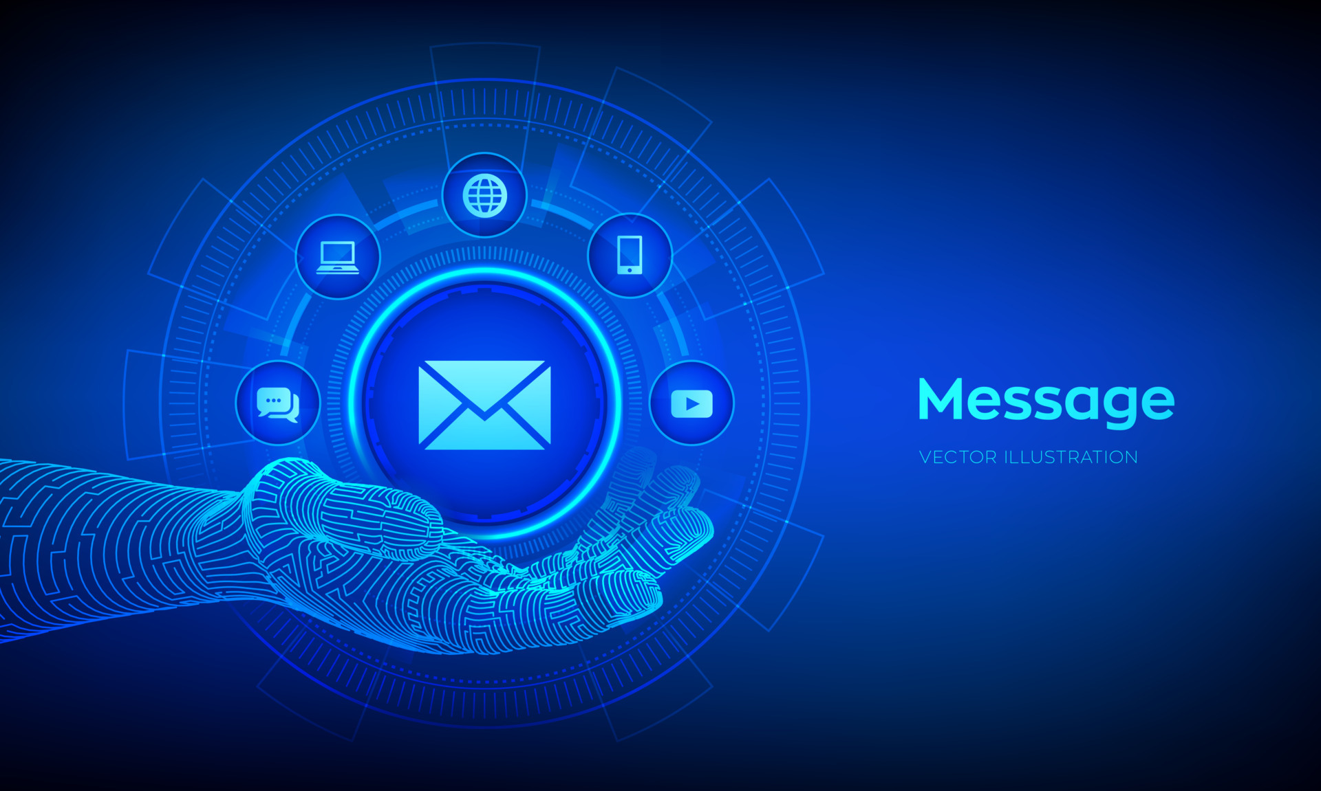 Message Icon In Robotic Hand Email Mail Communication Online Chat Global Networking And