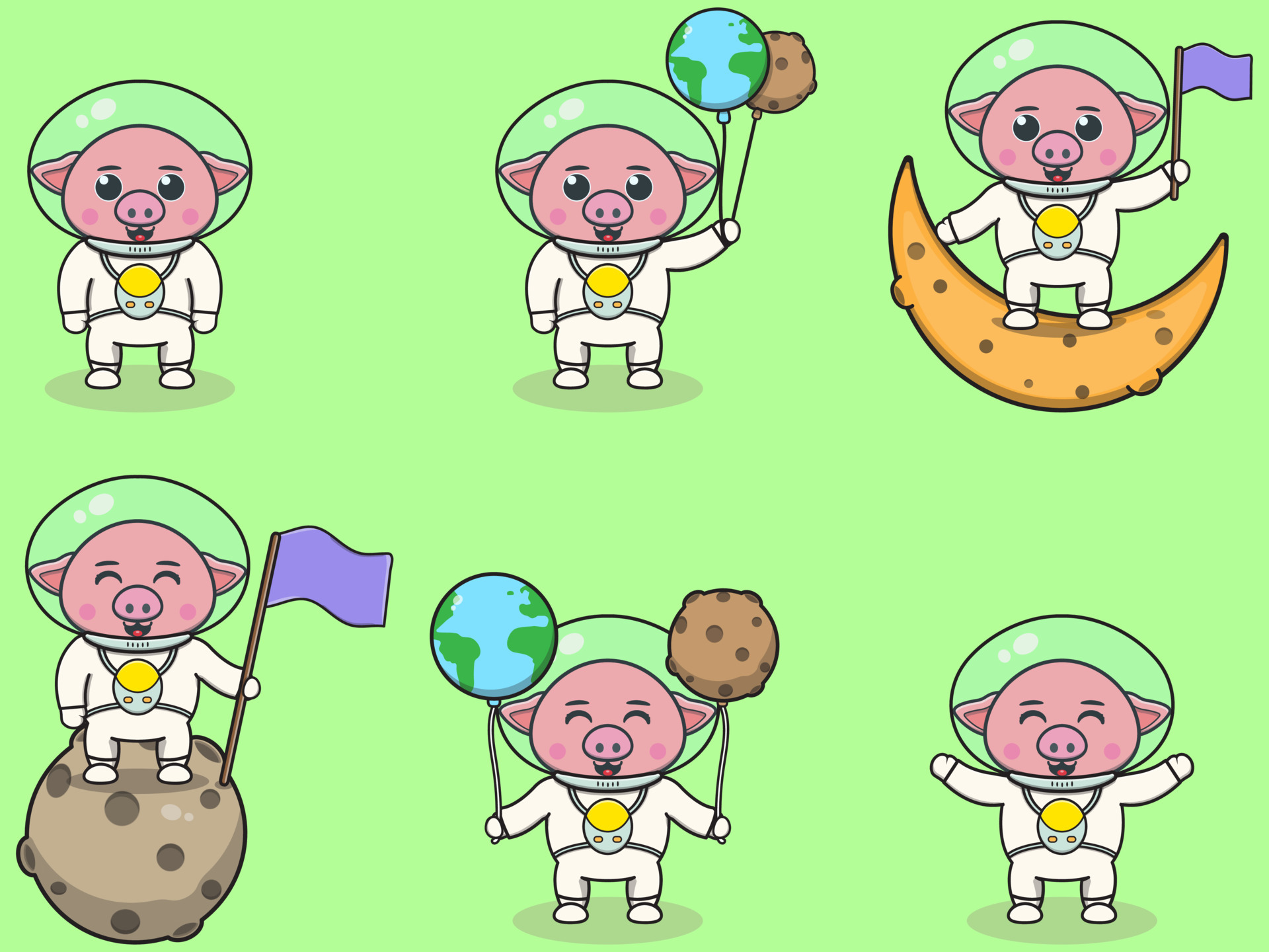 Vector Illustration of Cute Pigs with an astronaut costume 4899491 ...
