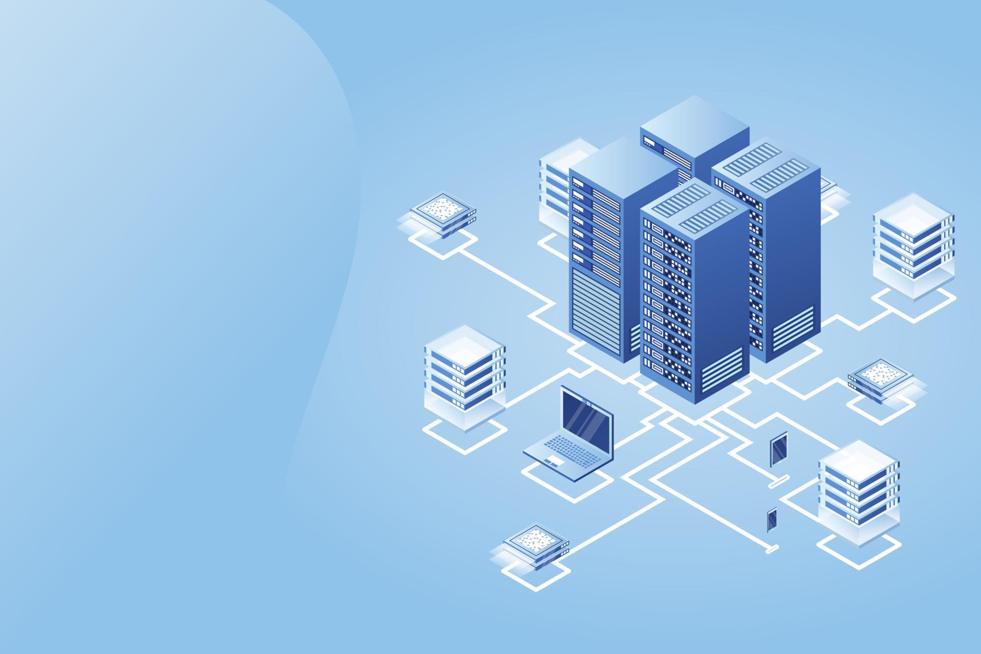 Concept of data network management .Vector isometric map with business ...