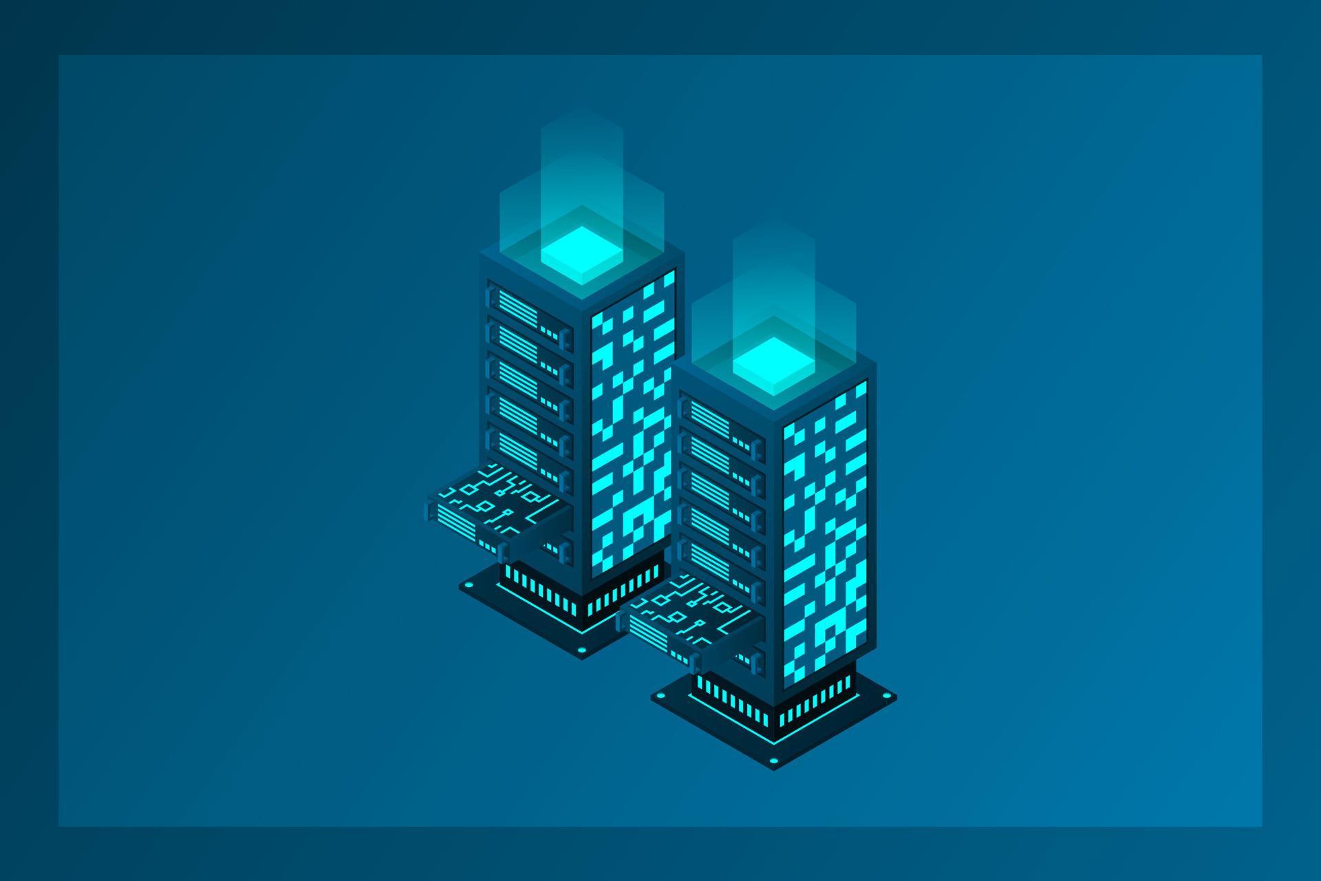 Datacenter Isometric Vector Illustration Abstract 3d Hosting Server Or Data Center Room