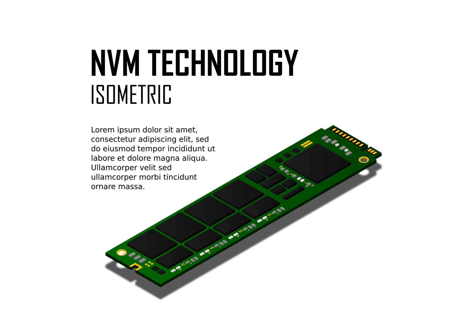 NVME Express M.2 memory realistic 3d isometric illustration, random access memory, personal ...