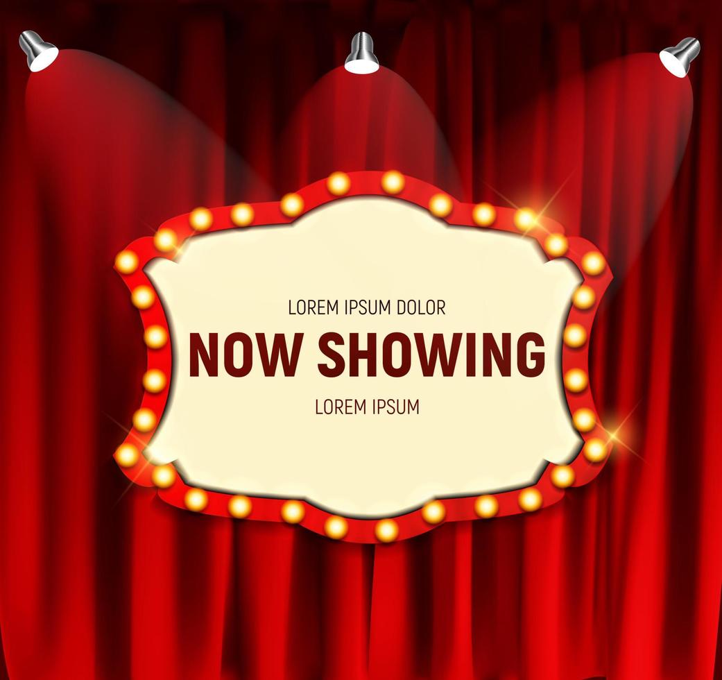 Realistic retro cinema Now Showing announcement board with bulb frame ... Realistic retro cinema Now Showing announcement board with bulb frame ...