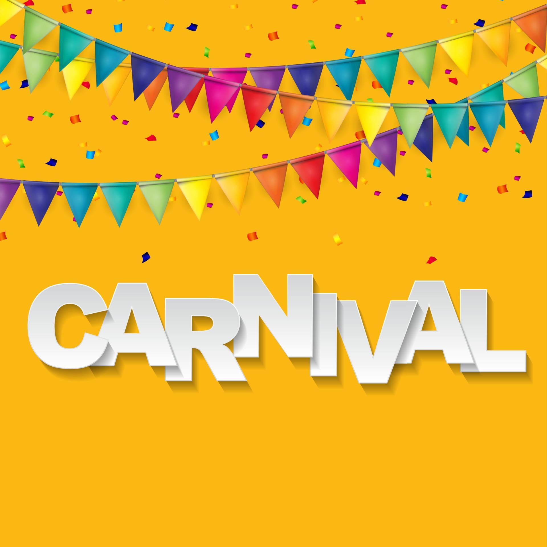 Carnival banner with bunting flags and flying balloons. Vector ...