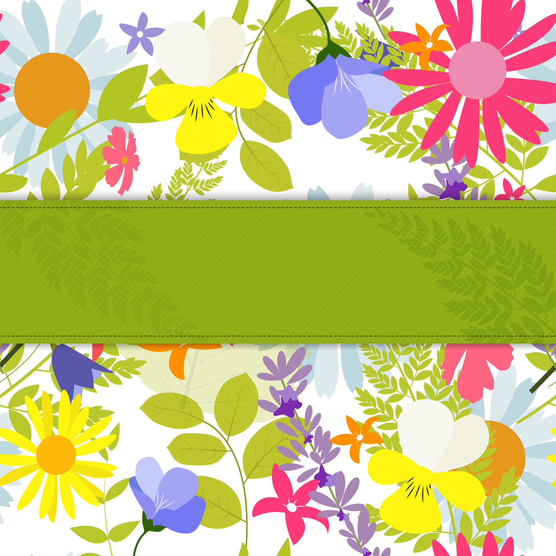 Abstract Natural Spring Background with Flowers and Leaves. Vect ...