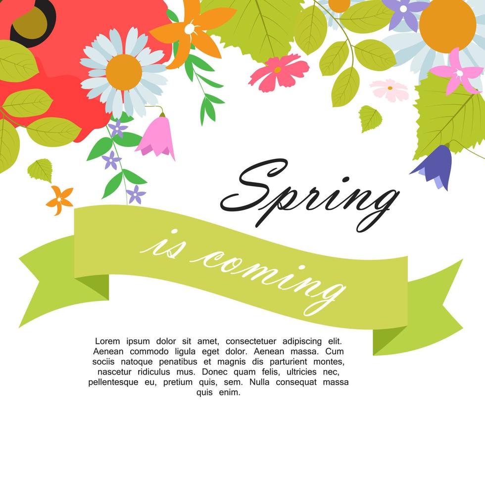 Abstract Natural Spring Background with Flowers and Leaves. Vect ...