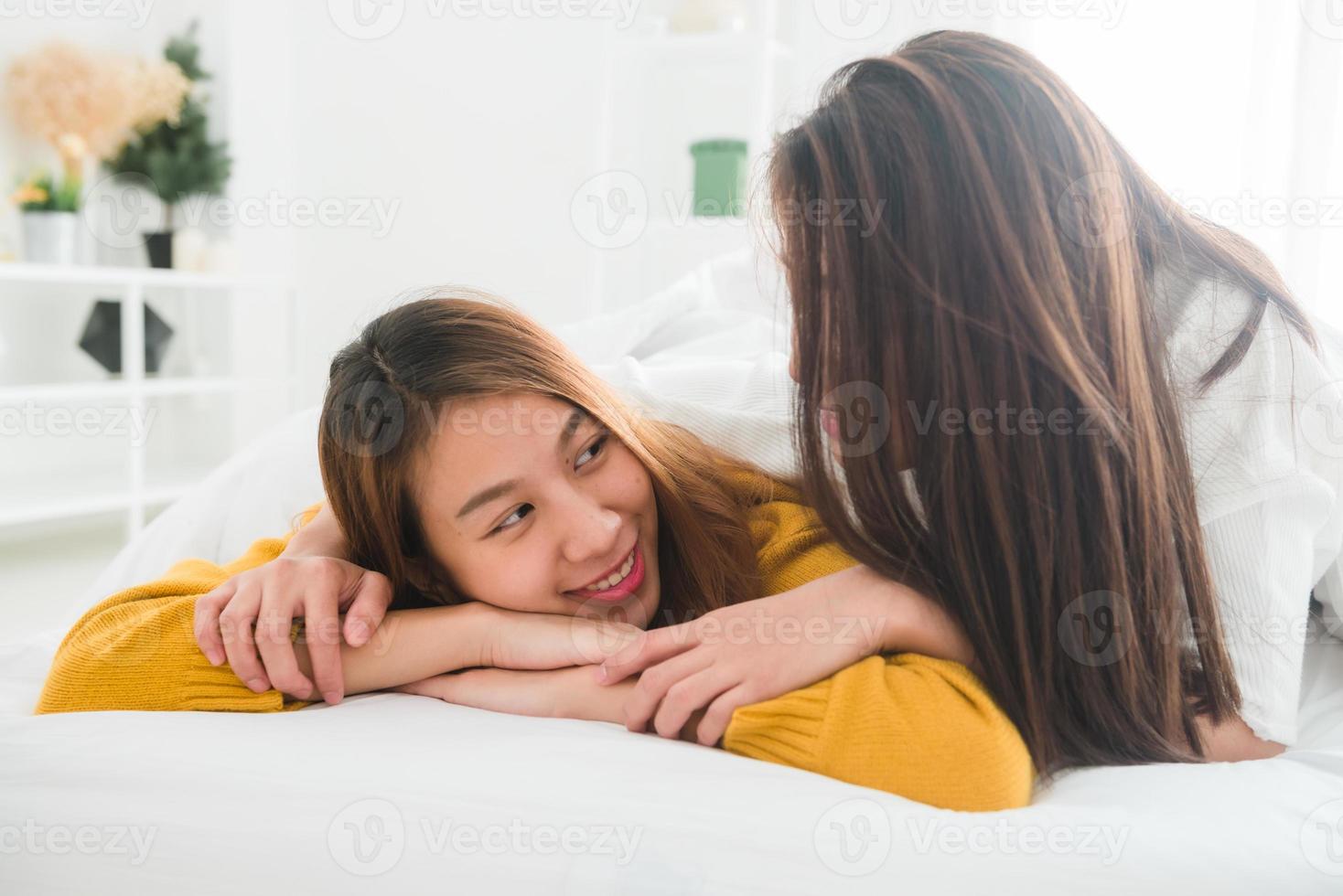 Beautiful Young Asian Women Lgbt Lesbian Happy Couple Hugging And