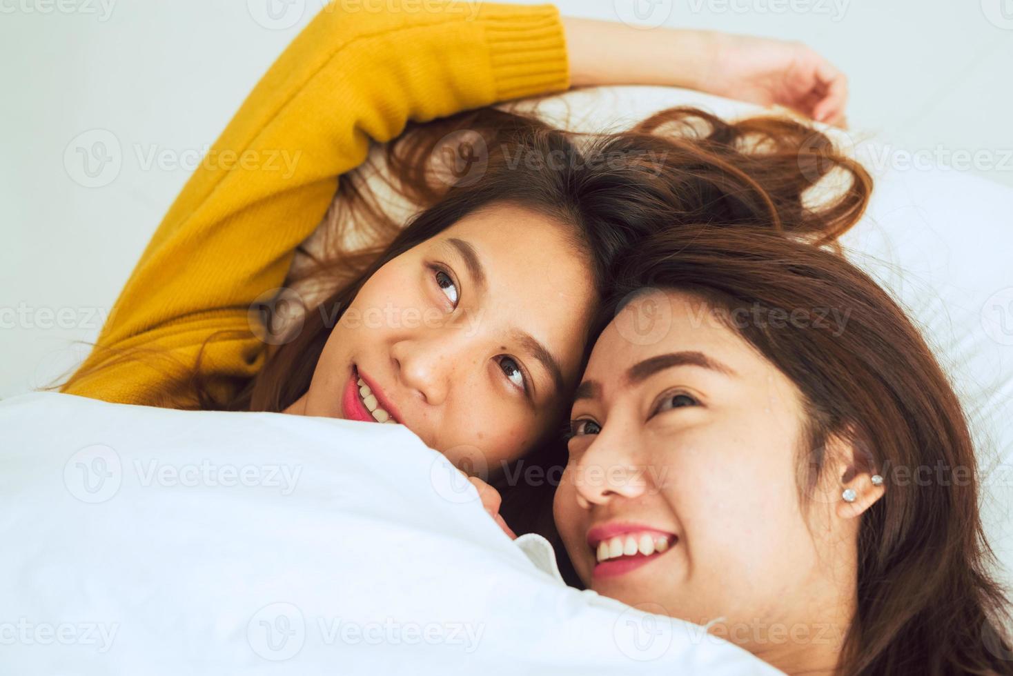 Beautiful Young Asian Women Lgbt Lesbian Happy Couple Hugging And