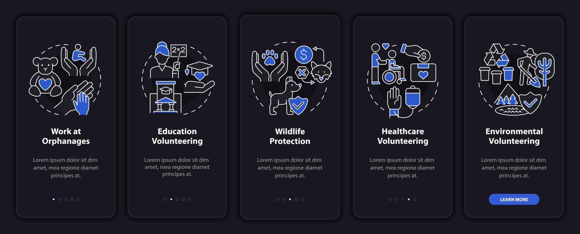 Volunteering Work Types Onboarding Mobile App Page Screen Charity