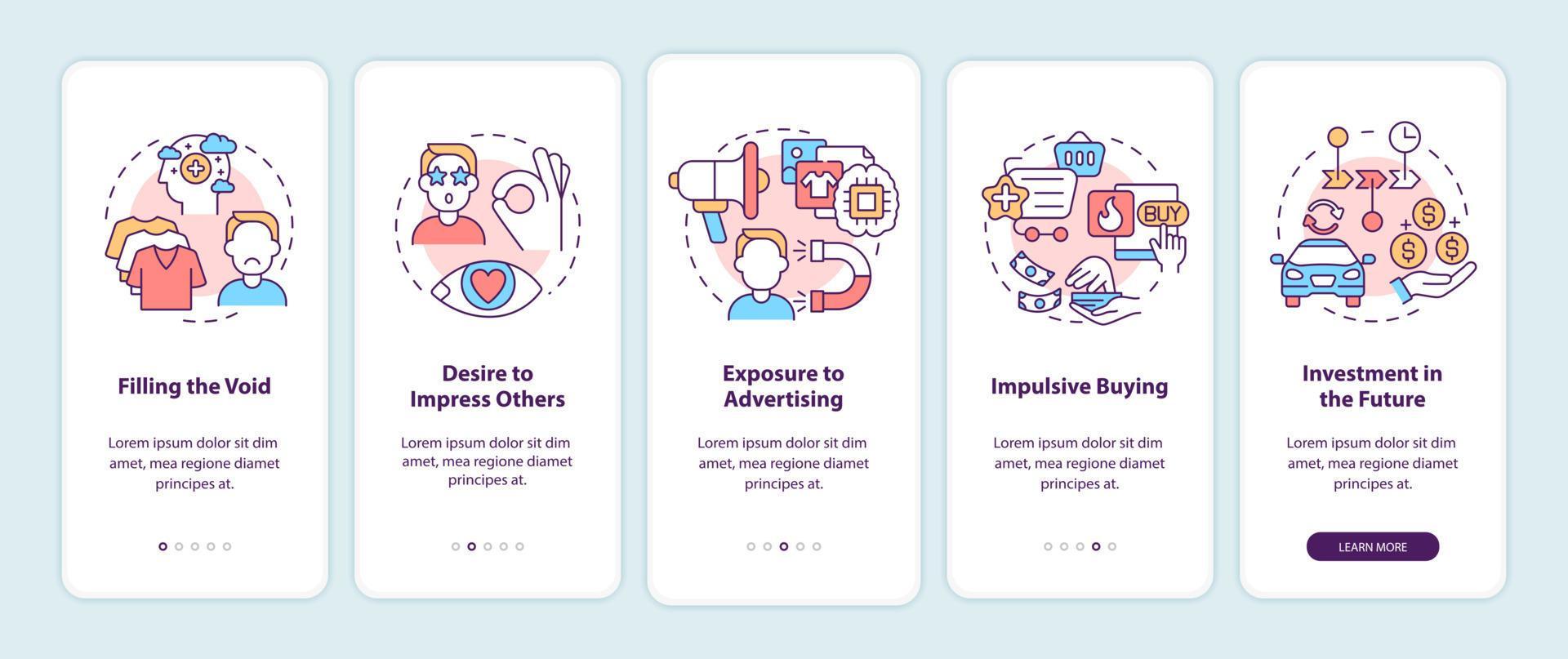Reasons for consumerism onboarding mobile app page screen. Desire to ... Reasons for consumerism onboarding mobile app page screen. Desire to ...