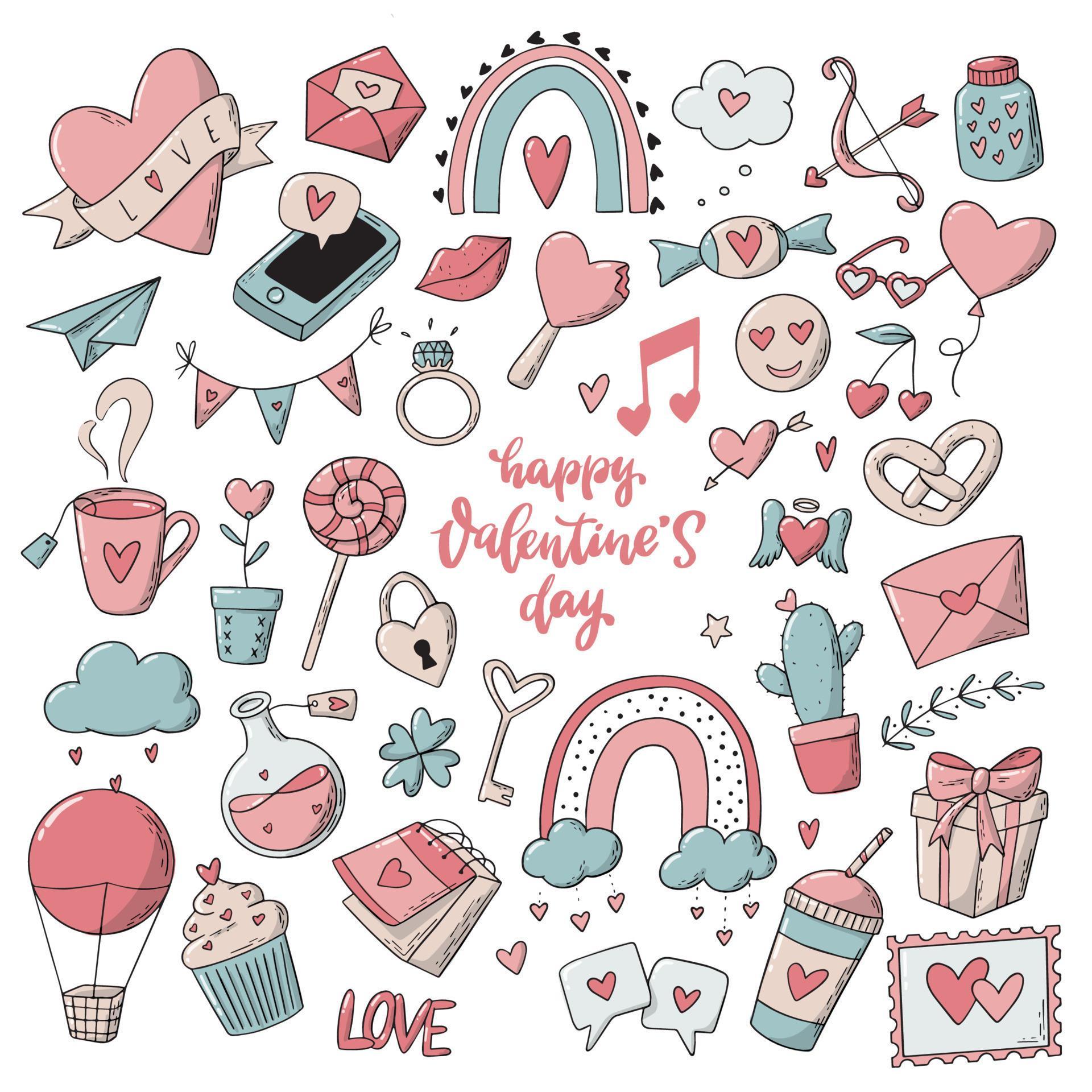 cute set of Valentine's day doodles clipart isolated on white ...