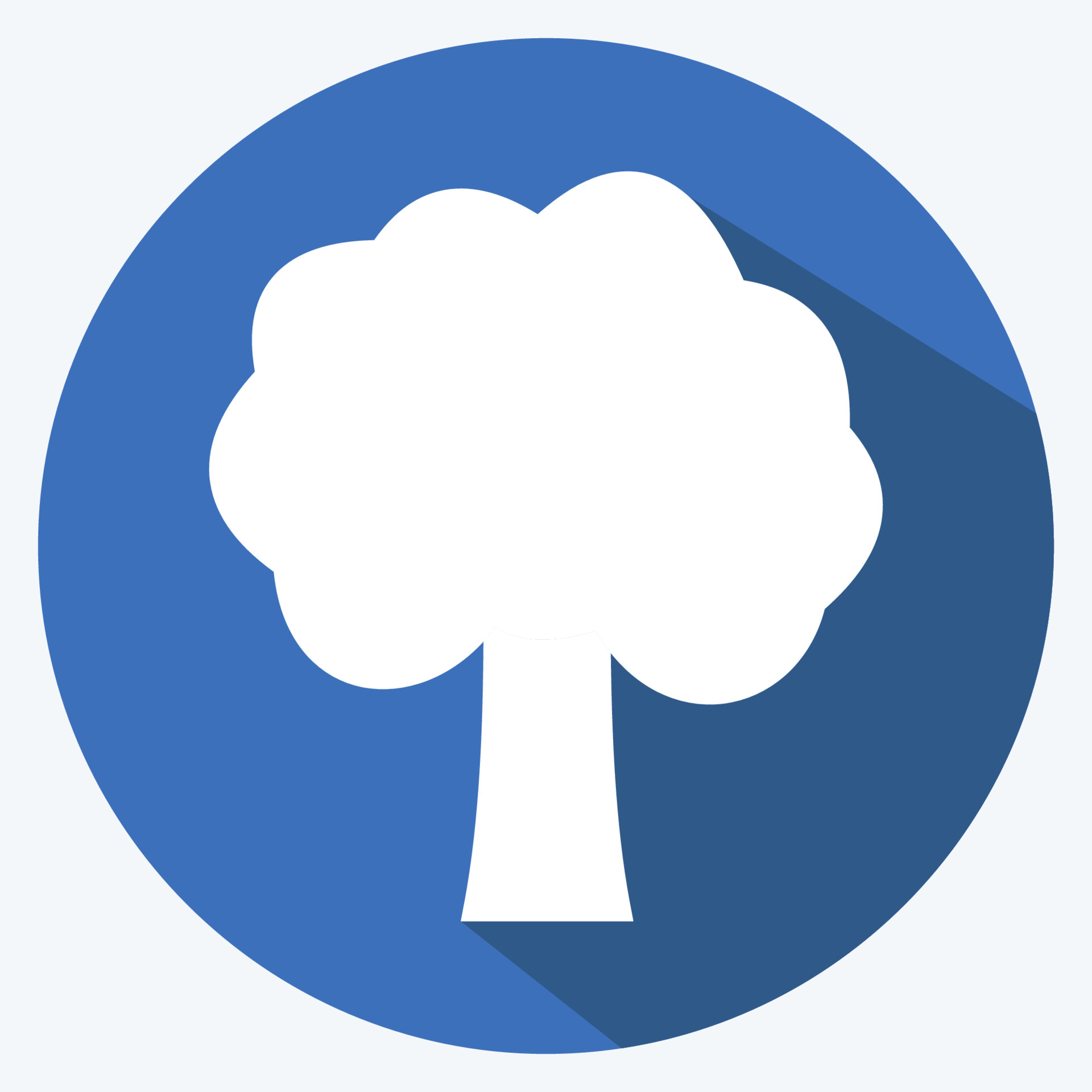Tree Icon in trendy long shadow style isolated on soft blue background ...