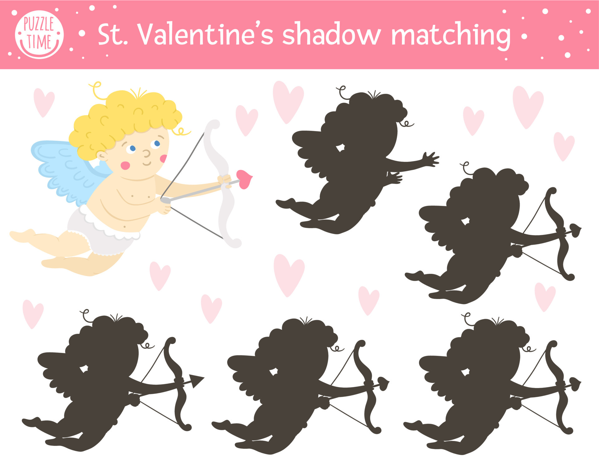 Saint valentine day shadow matching activity for children. Fun puzzle ...