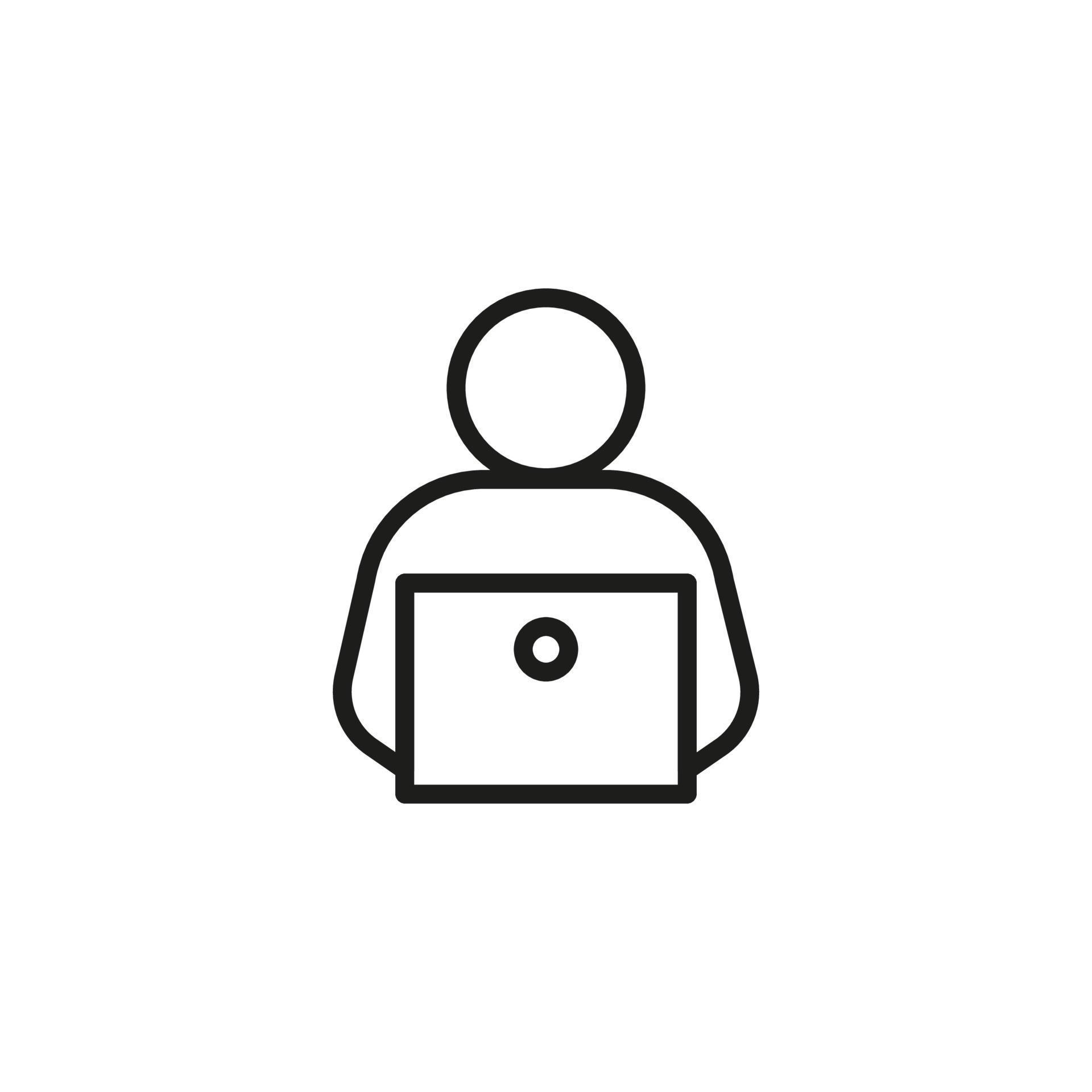 Computer user, person work online, line icon. Work and education ...