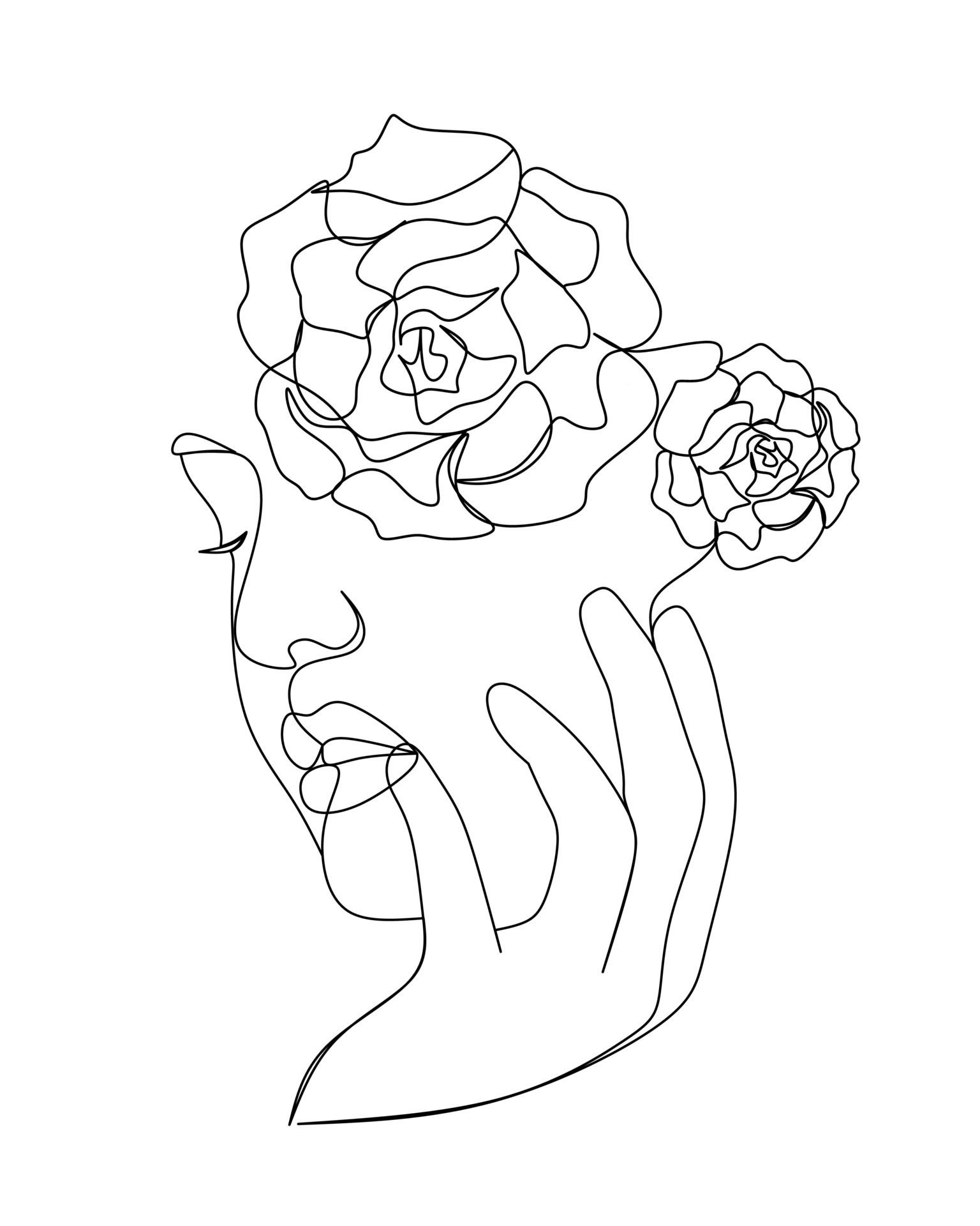Women Face With Flowers One Line Drawing Women Face And Rose