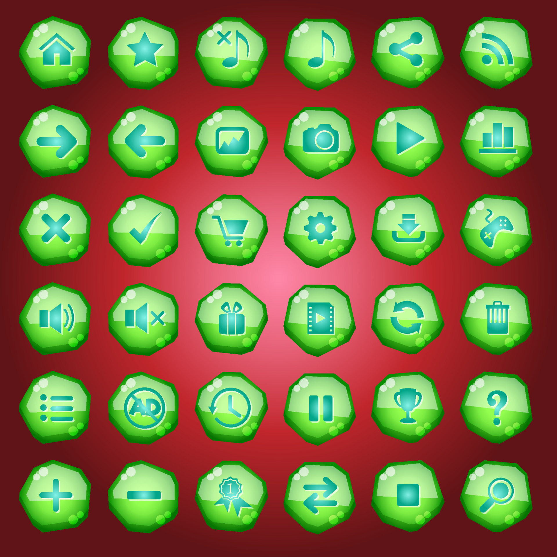 GUI buttons icons set for game interfaces color green light. 4926211 ...