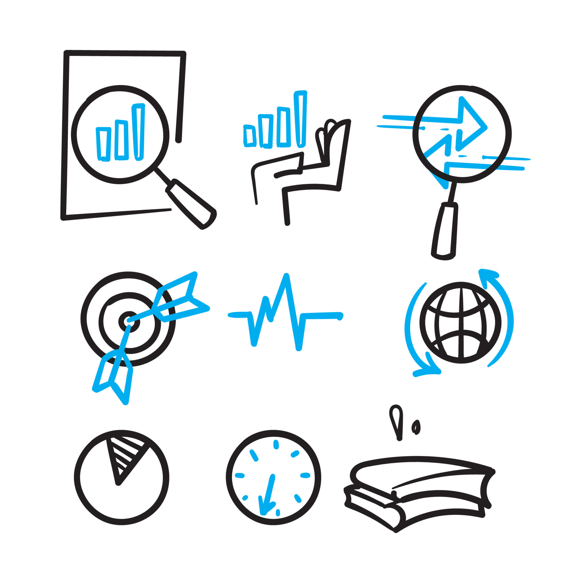 hand drawn Simple Set of Data Analysis Related Vector Line Icons in ...
