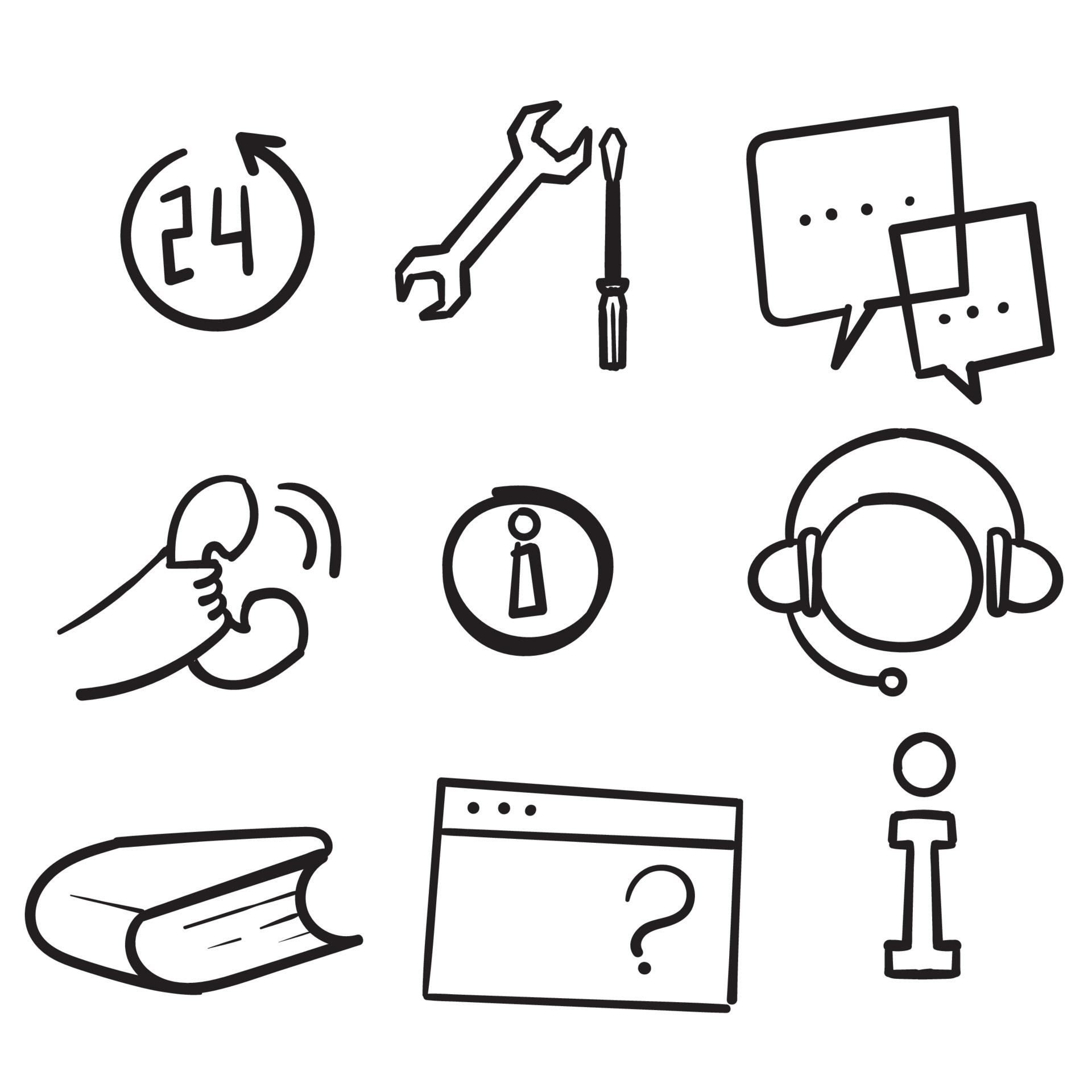 hand drawn doodle Customer service icons set isolated background ... hand drawn doodle Customer service icons set isolated background ...