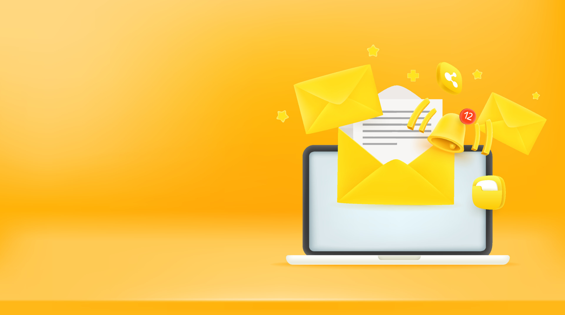 Sending and receiving messages via modern notebook. 3d vector banner ...