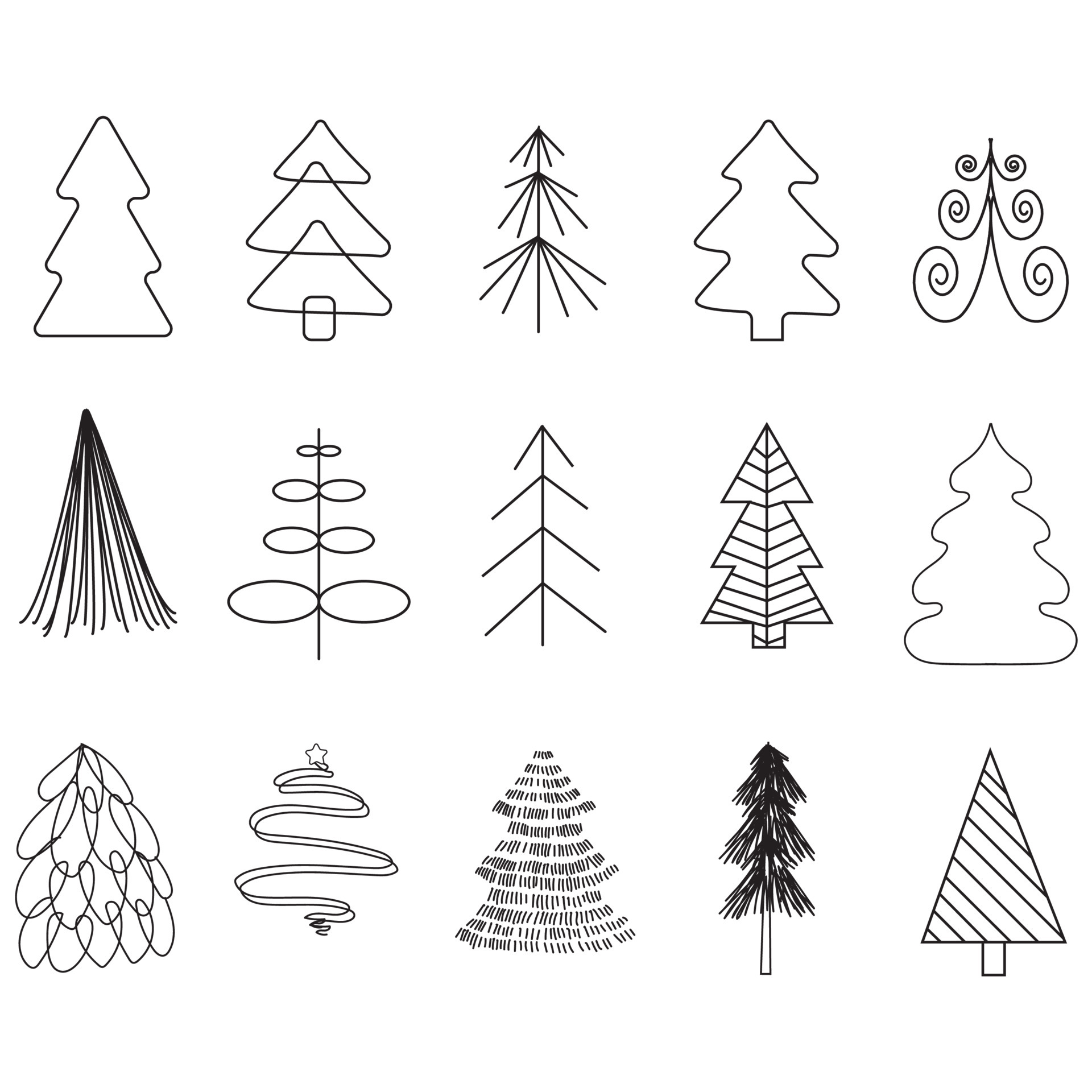 Christmas Tree Doodle Bundle Vector Illustration 4931680 Vector Art at ...