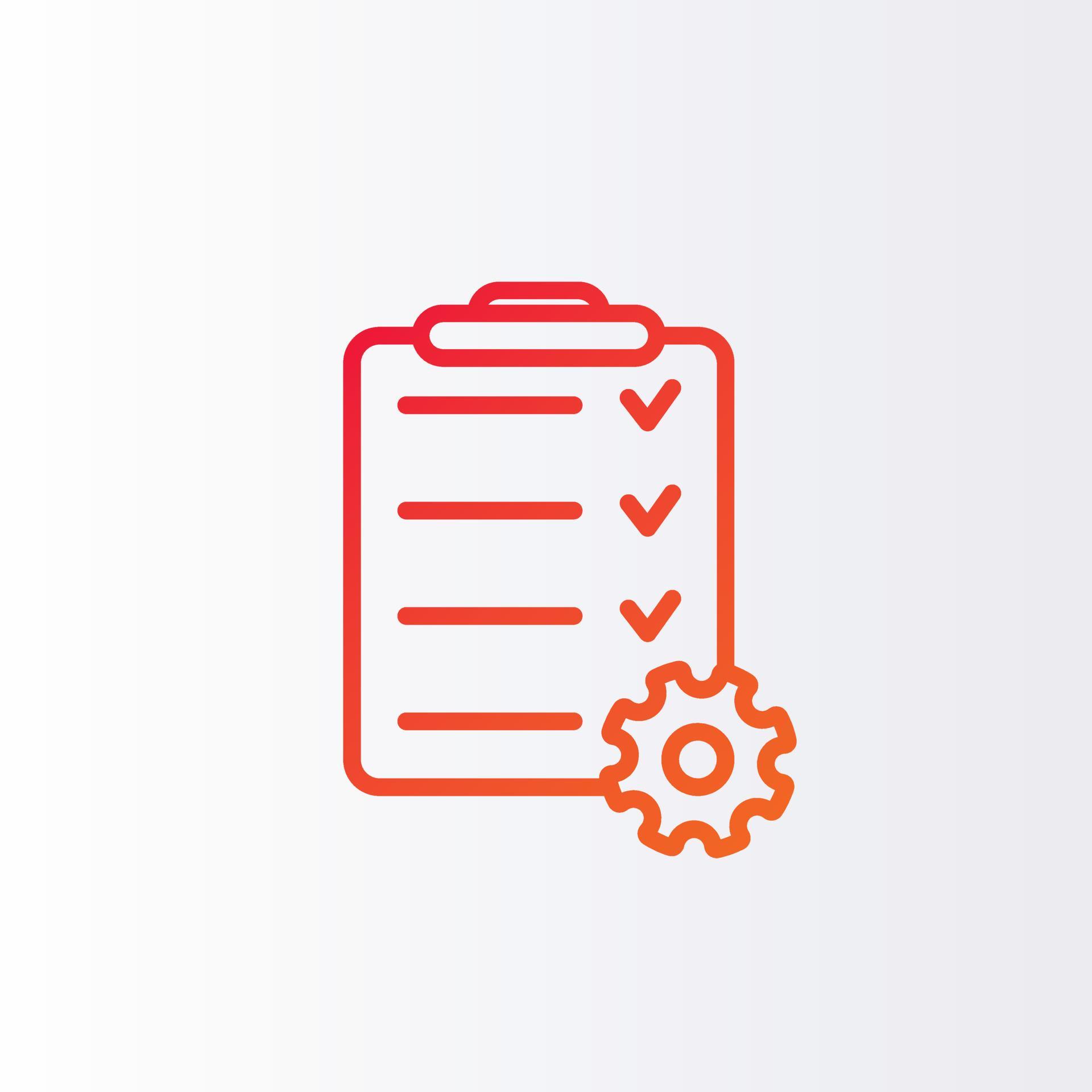 Project management line icon. Clipboard and gear icon. Checklist with ...