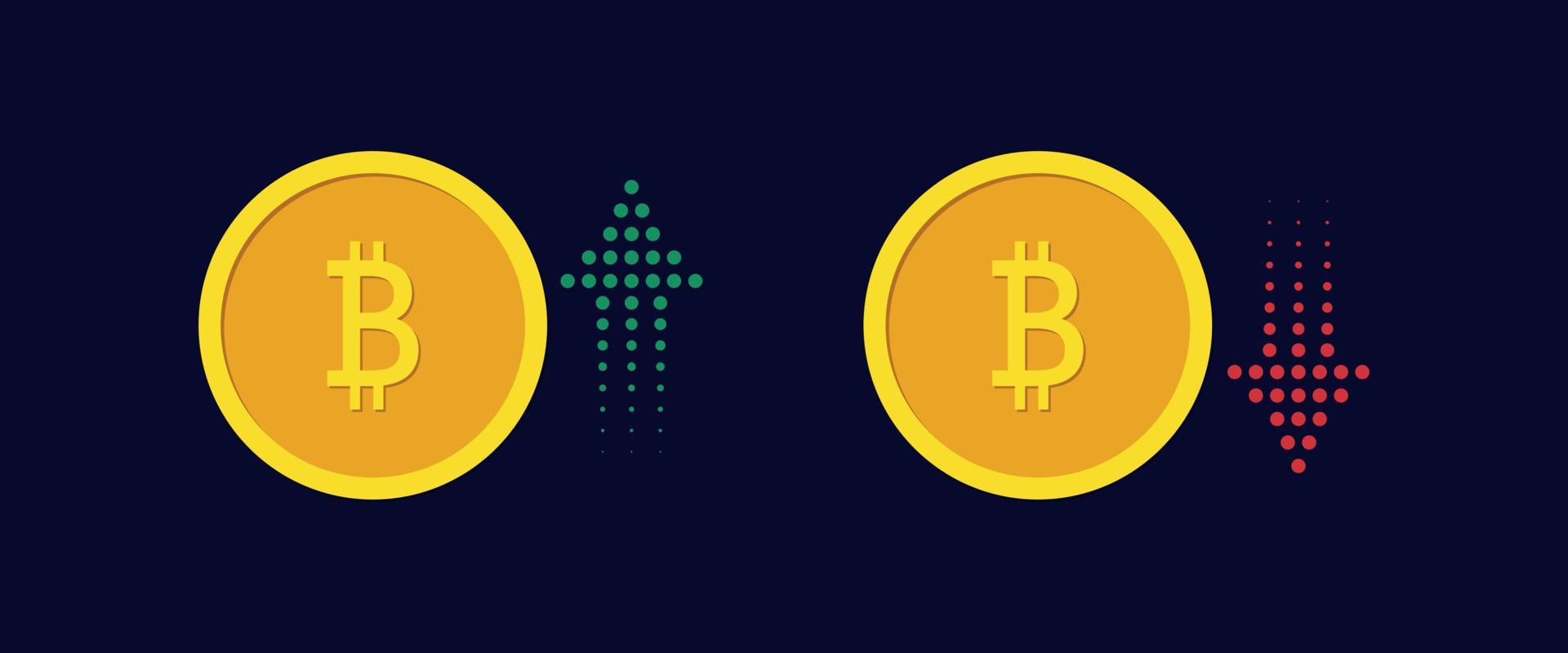 Bitcoin growth and fall concept. Arrow up and down. Market trend illustration. Increase and ...