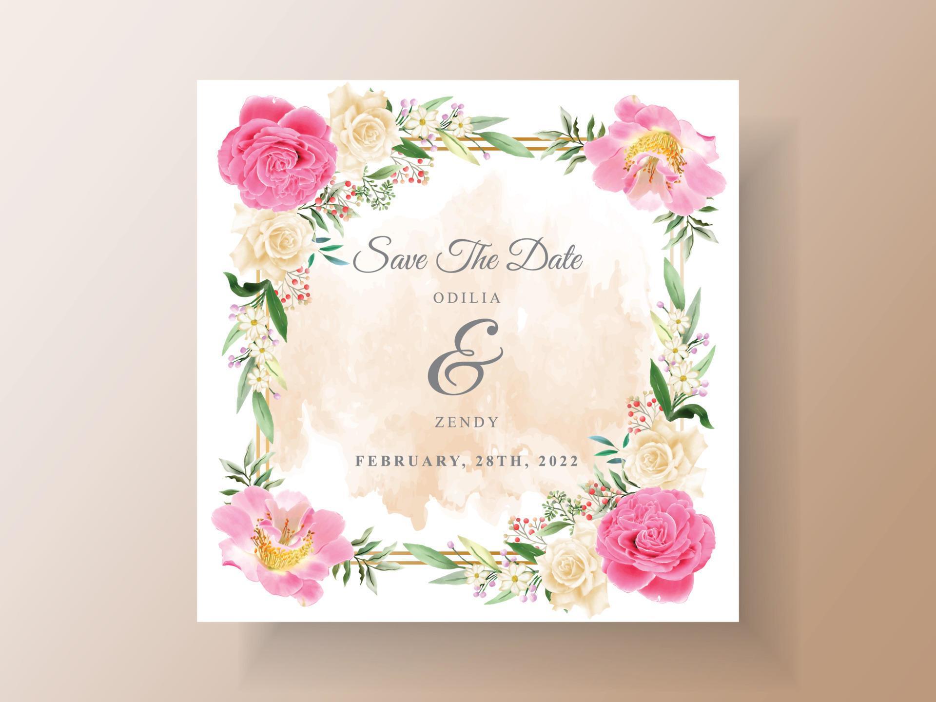 Beautiful pink and yellow flowers wedding invitation card 4940821 ...