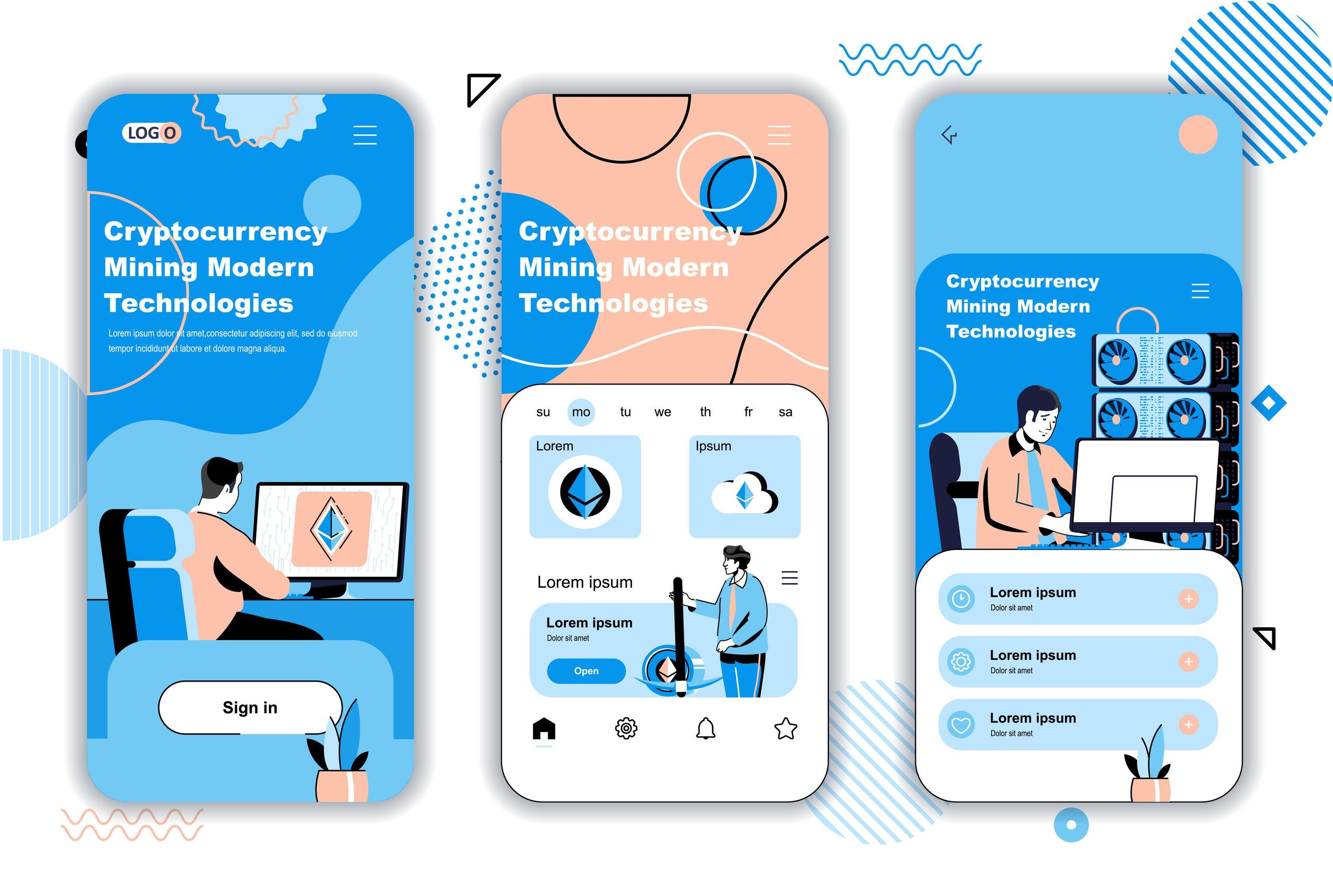 Cryptocurrency mining concept onboarding screens for mobile app ...