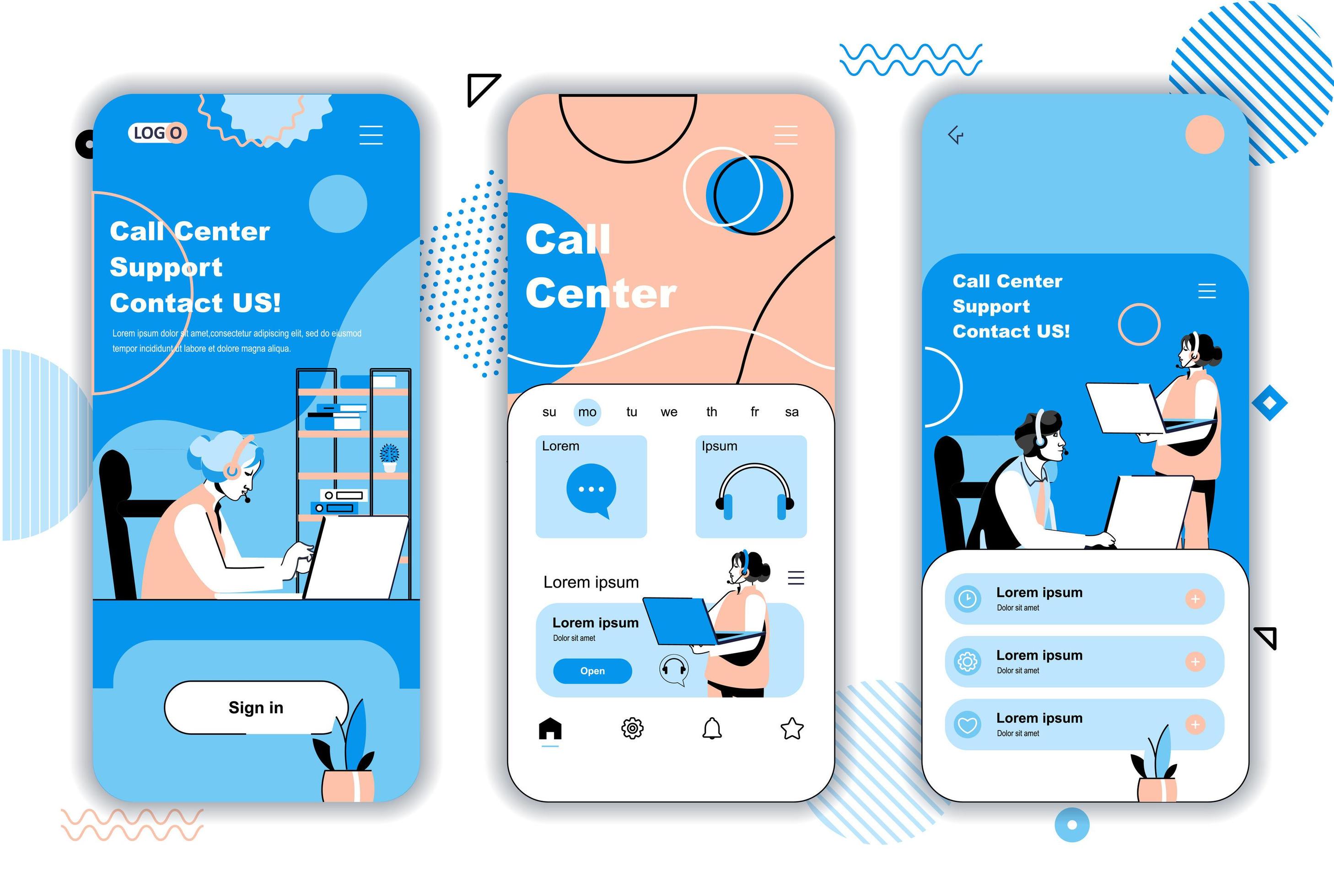 Call center concept onboarding screens for mobile app templates ...