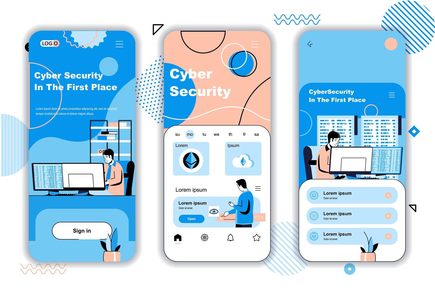 Cyber security concept onboarding screens for mobile app templates ...