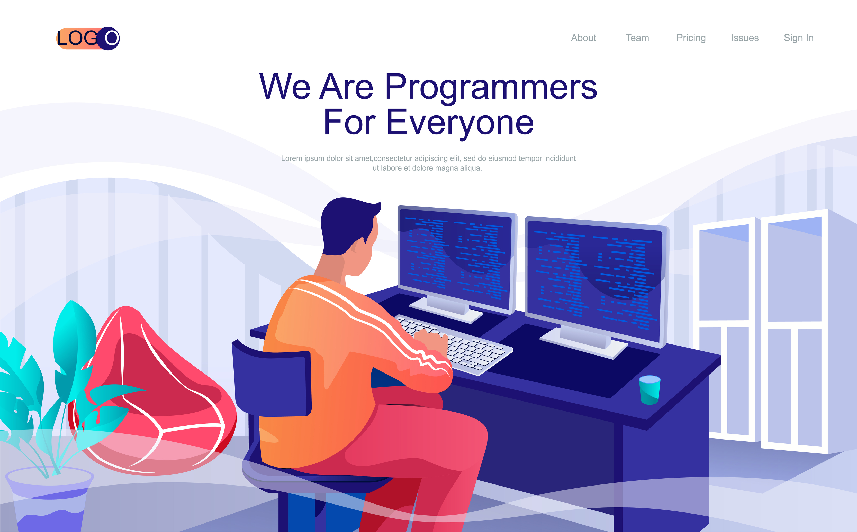 Programmers Concept Isometric Landing Page Developer Works On Computers Coding Code And