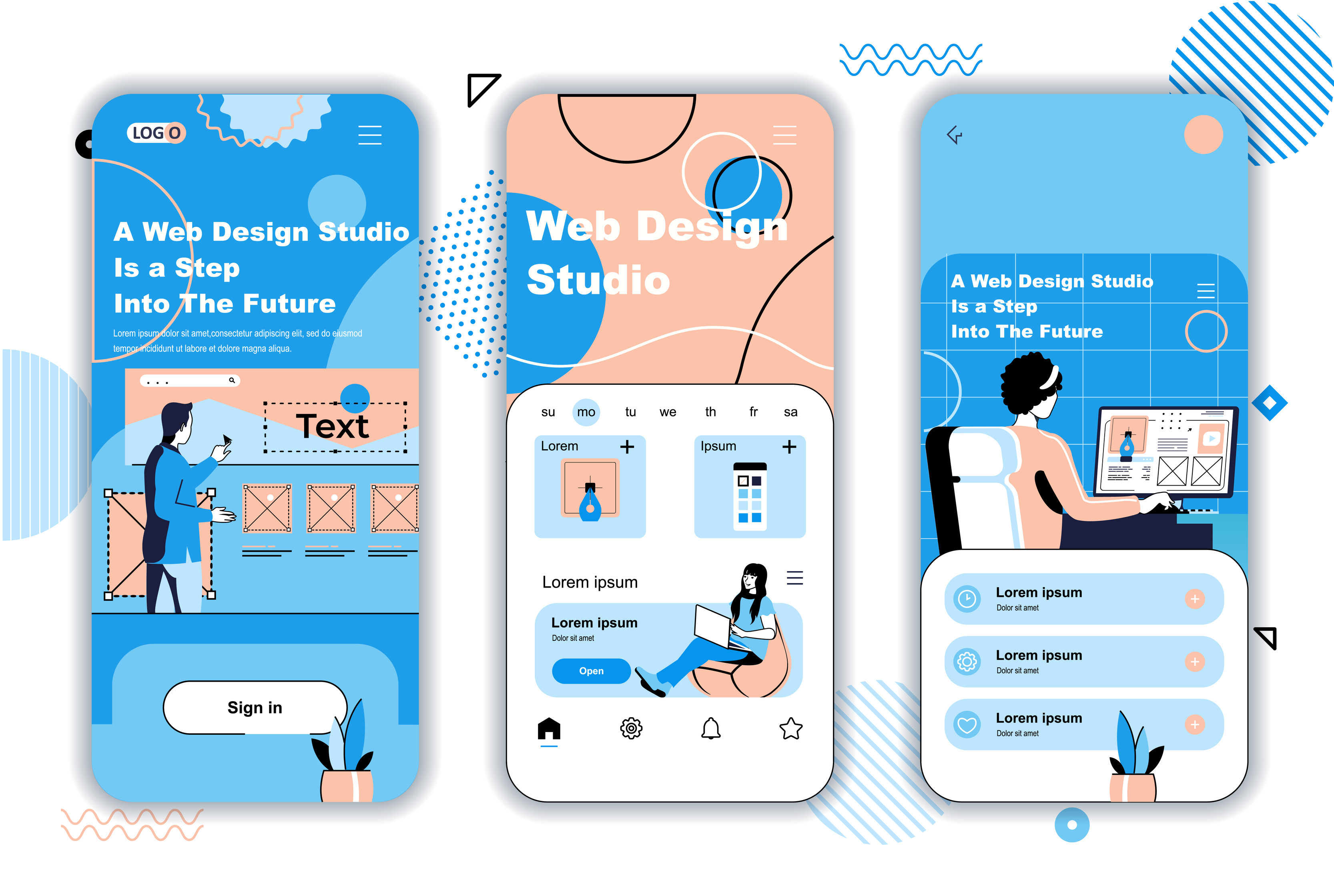 Web design studio concept onboarding screens for mobile app templates ...