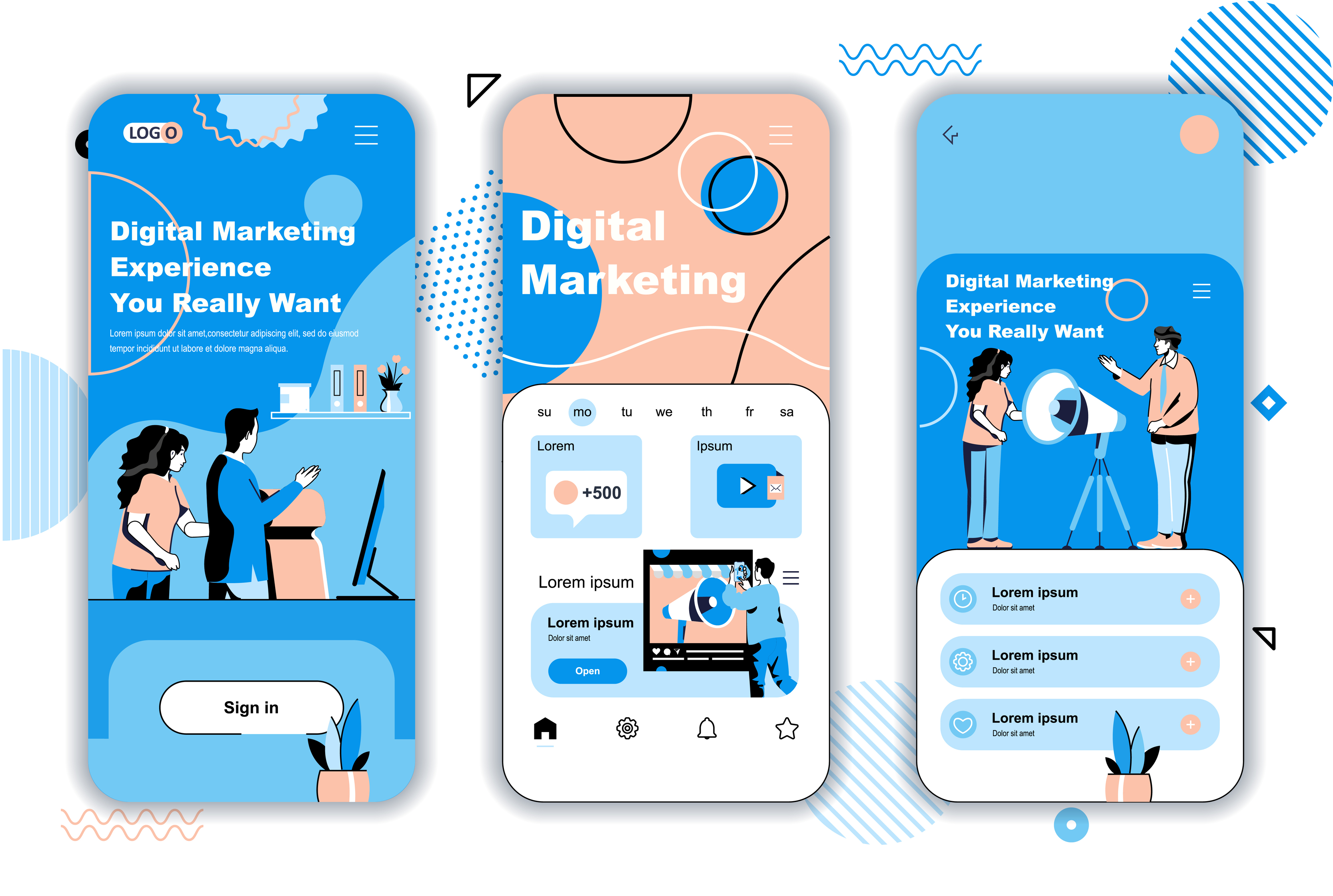 Digital marketing concept onboarding screens for mobile app templates ...