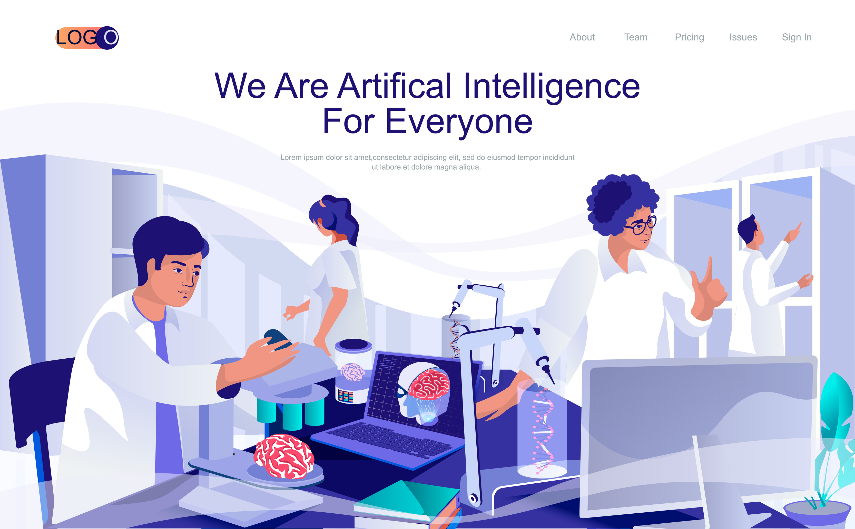Artificial Intelligence Concept Isometric Landing Page People Working With Ai Brains Neural