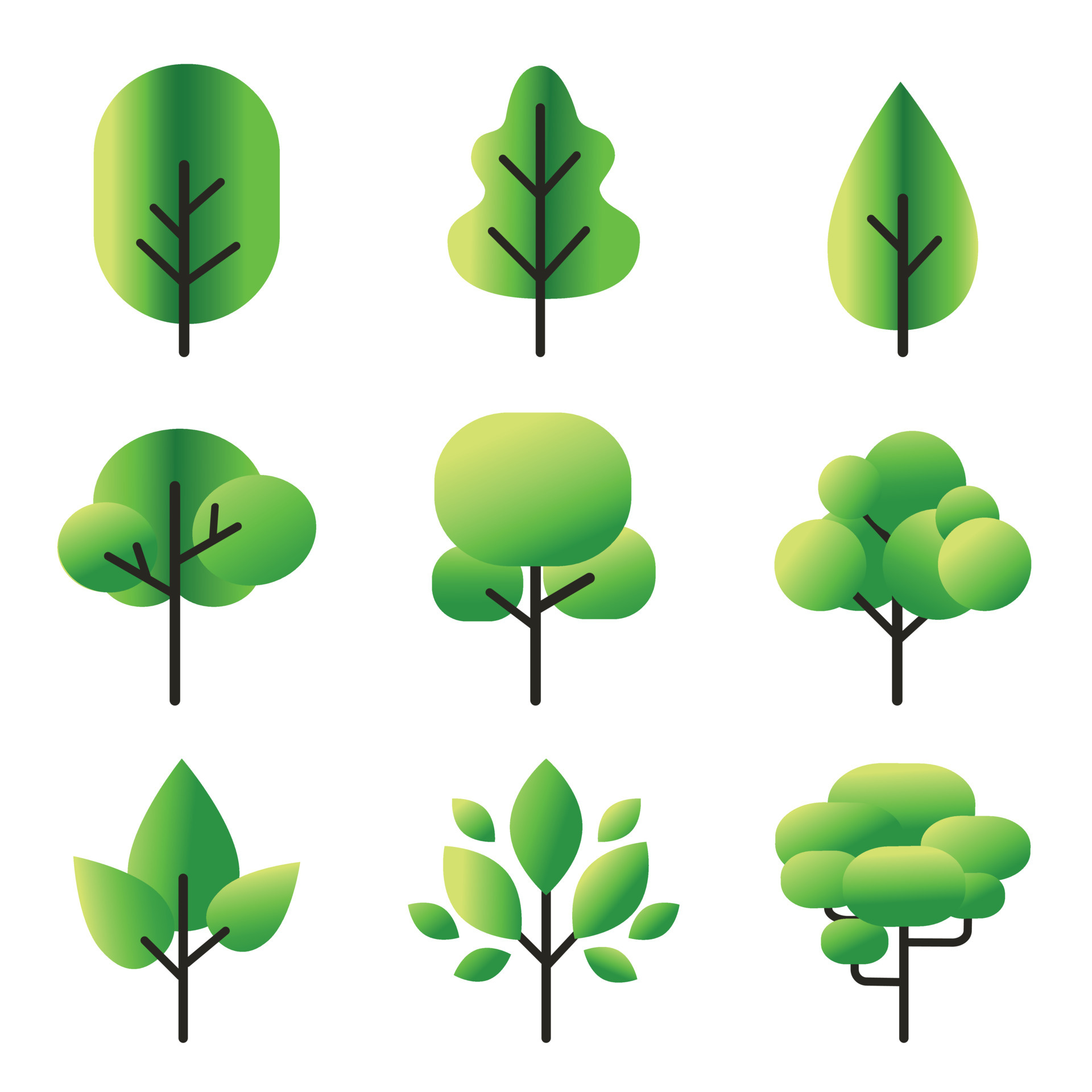 Set of Green Trees Icons 4948228 Vector Art at Vecteezy