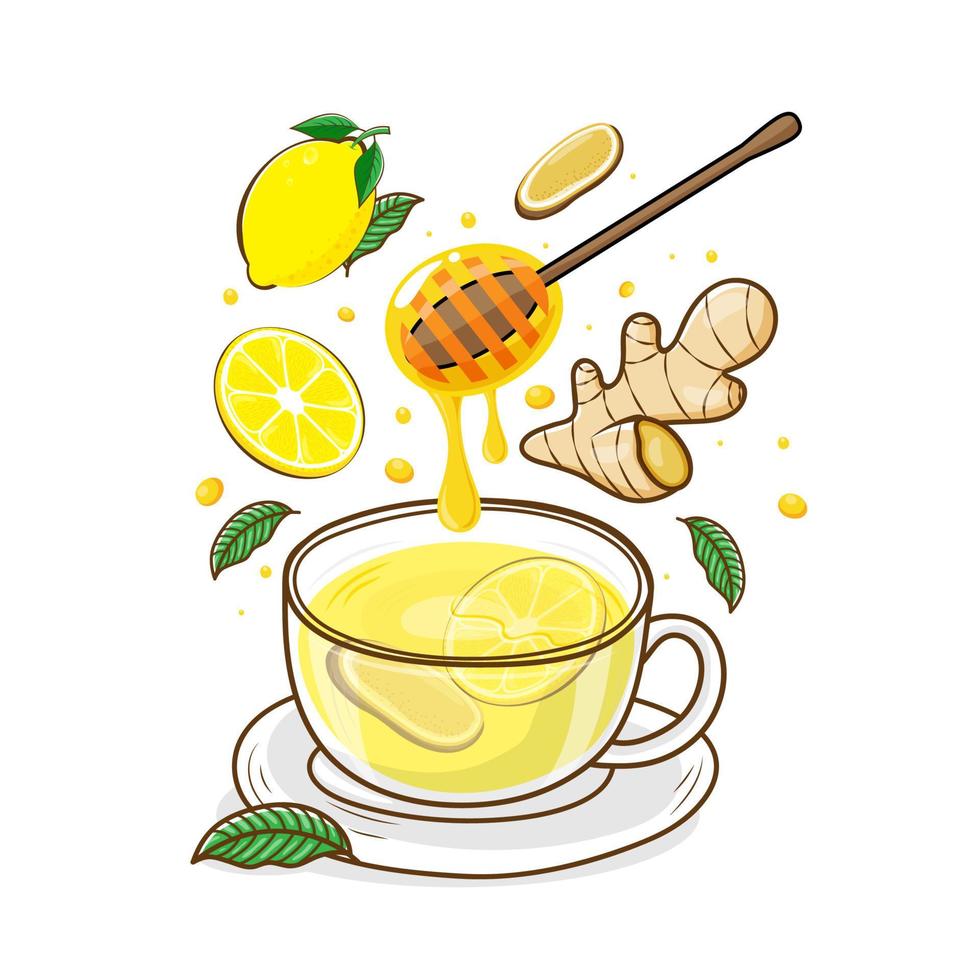 Cup Of Hot Tea Ginger Lemonade Mix Honey 4949094 Vector Art At Vecteezy