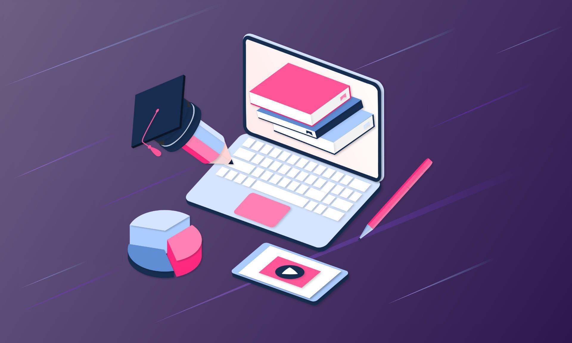 Modern 3d isometric concept of Online Education for banner website ...