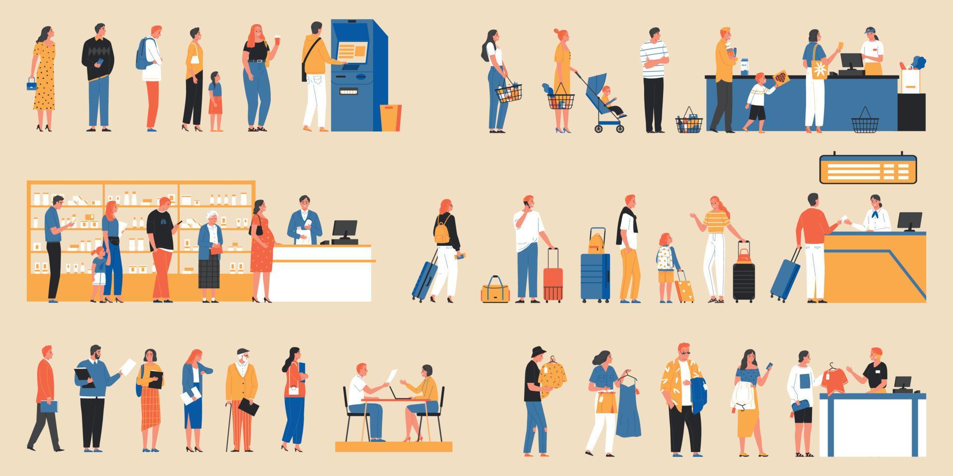 People Queue Color Set 4957884 Vector Art at Vecteezy