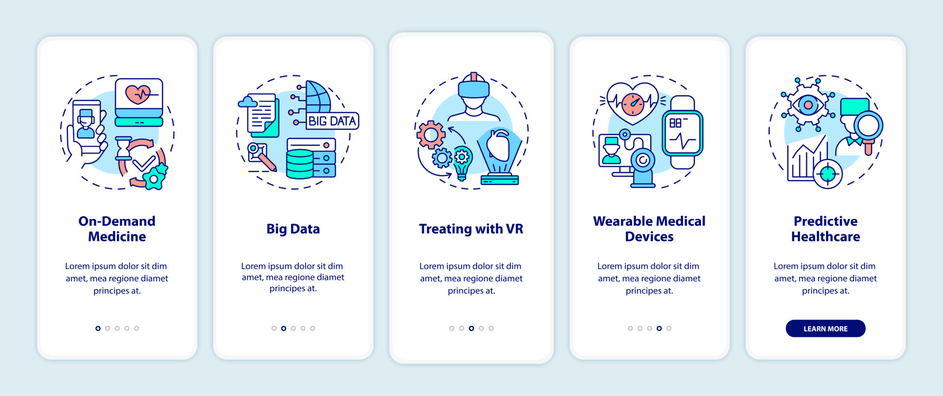 Digitalization Of Healthcare Onboarding Mobile App Page Screen Medicine Walkthrough 5 Steps