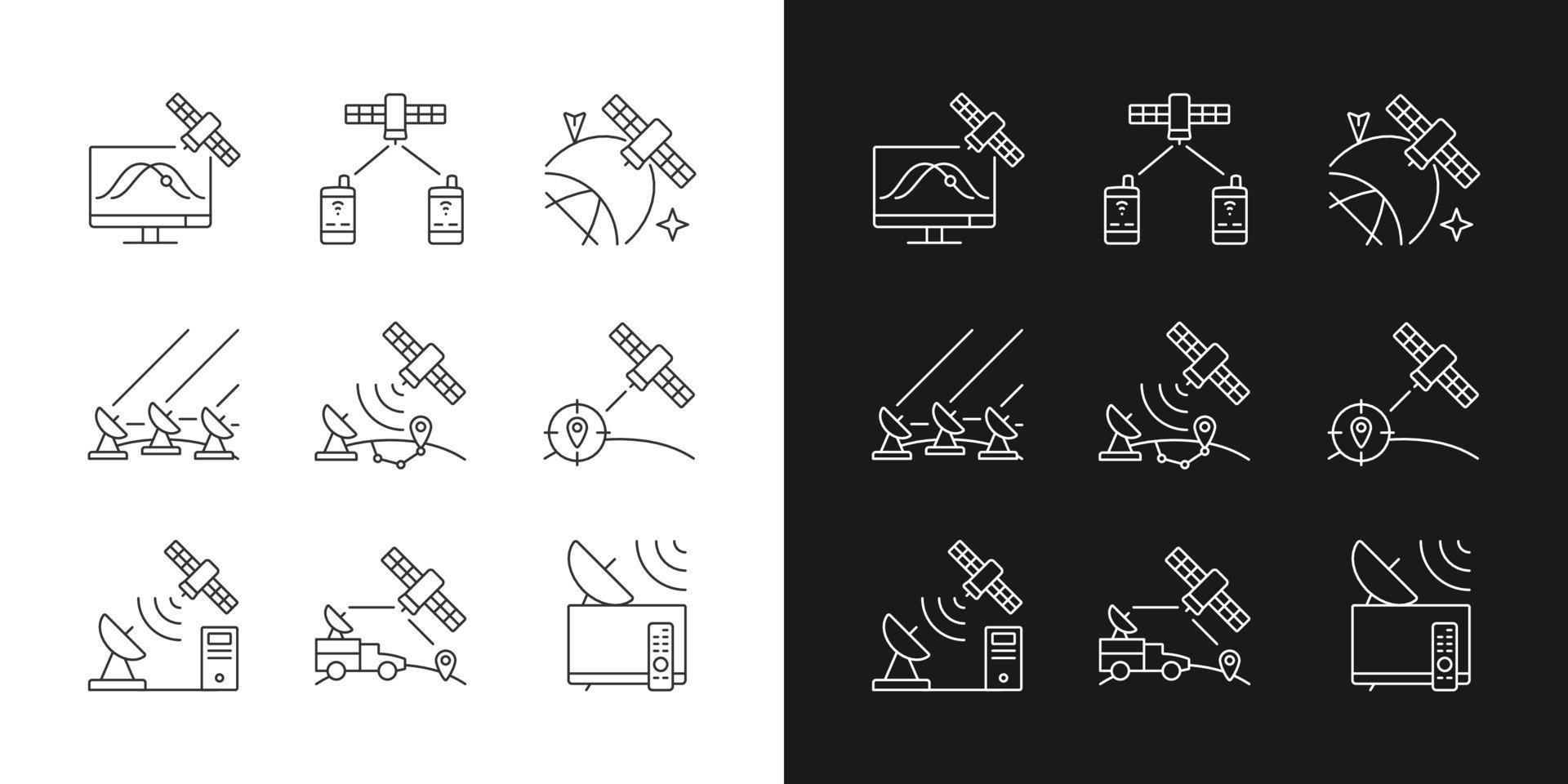 Artificial Satellites Linear Icons Set For Dark And Light Mode Satellite Tracking Positioning