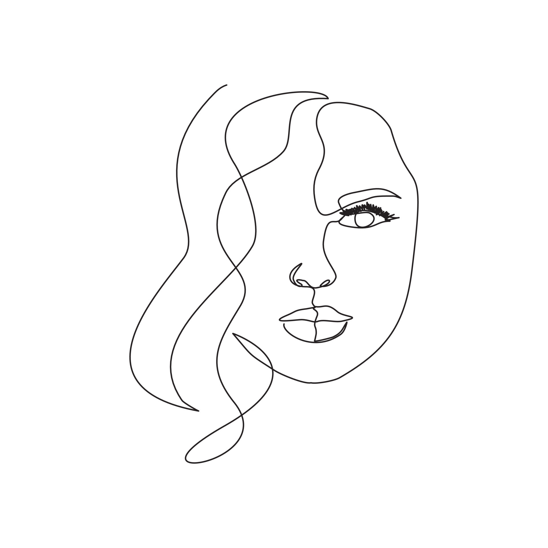 Continuous Line Drawing Of Beautiful Girl Face Single One Line Art Of