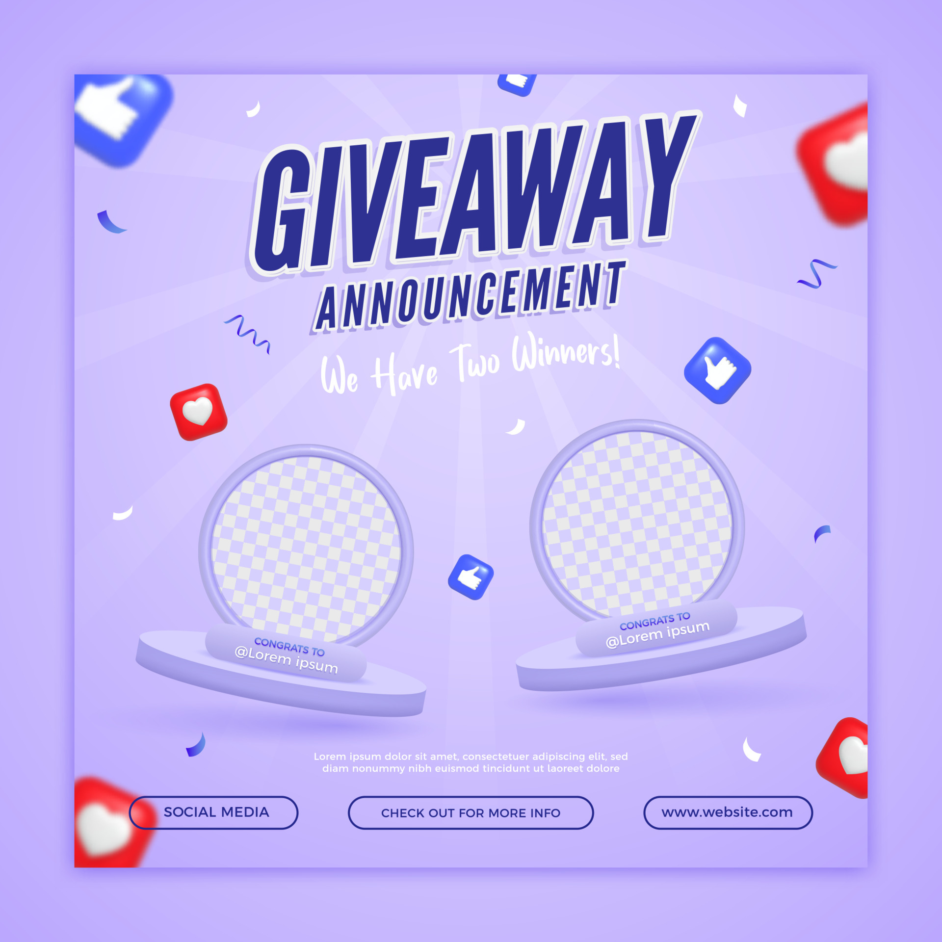 Giveaway winner announcement social media post template 4968828 Vector ... Giveaway winner announcement social media post template 4968828 Vector ...