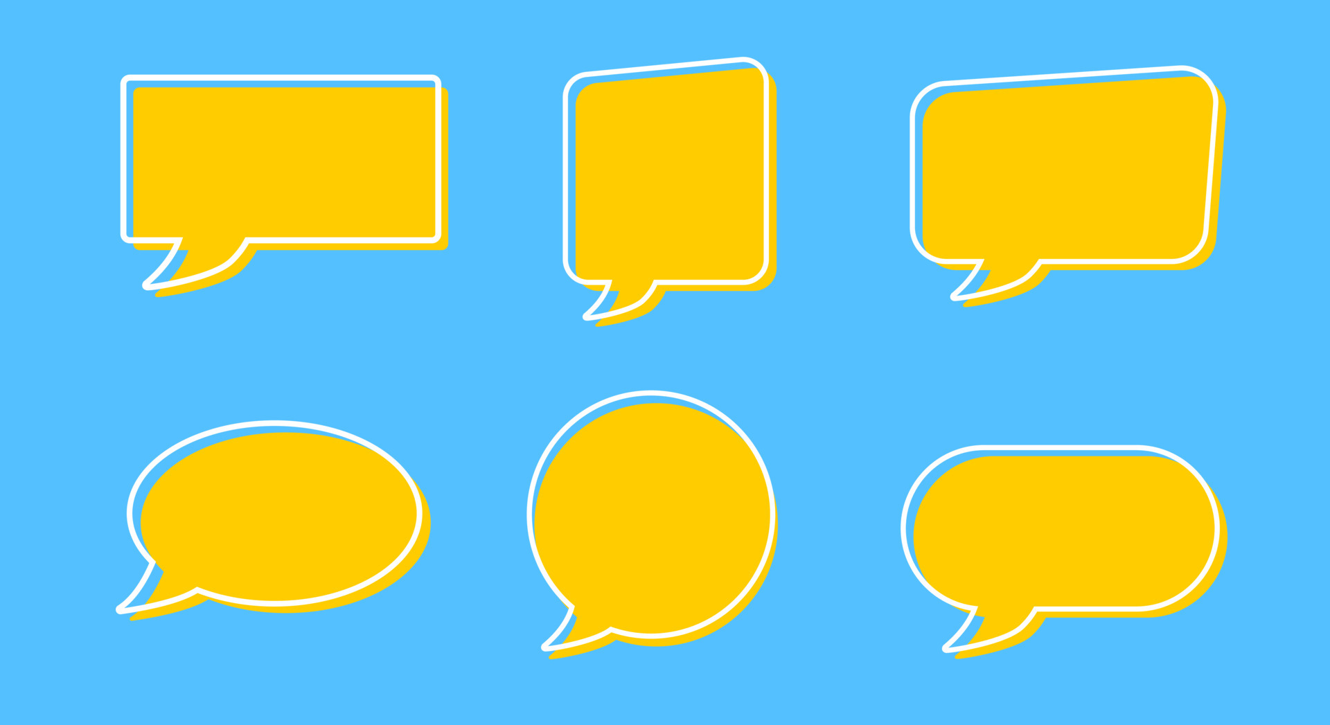 Set of cartoon speech bubble icons isolated on blue background. Retro ...