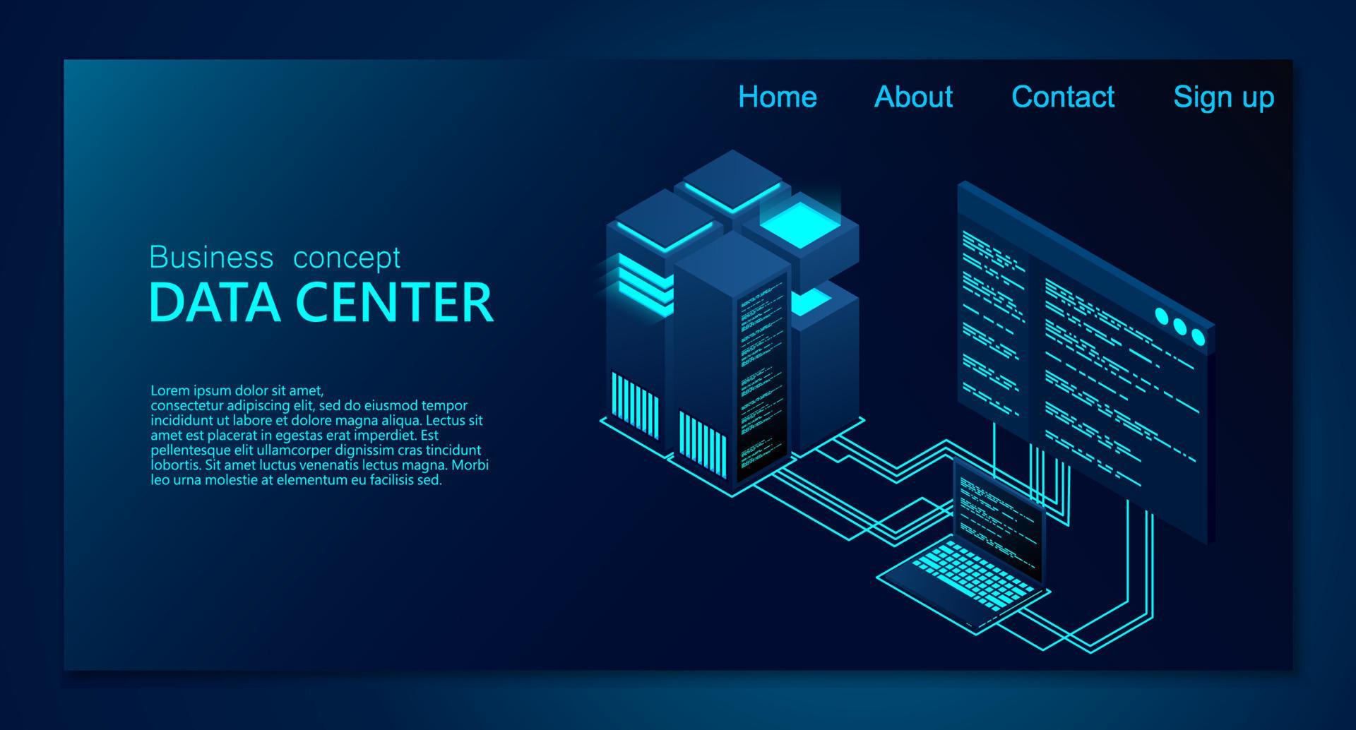 Concept Of Big Data Processing Center Isometric Data Center Isometric Servers Vector Design