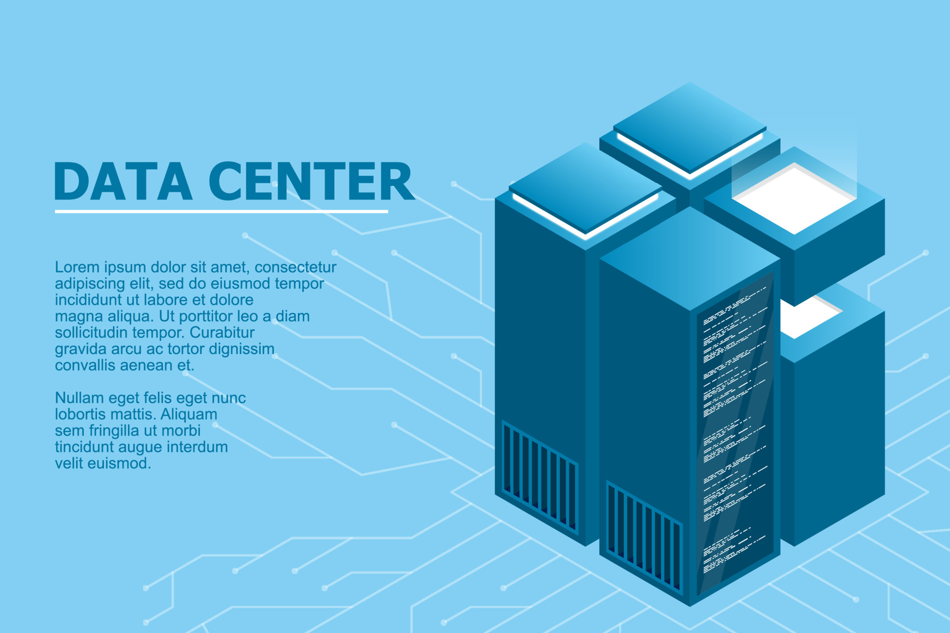 Concept of big data processing center. Isometric Data center. Isometric ...