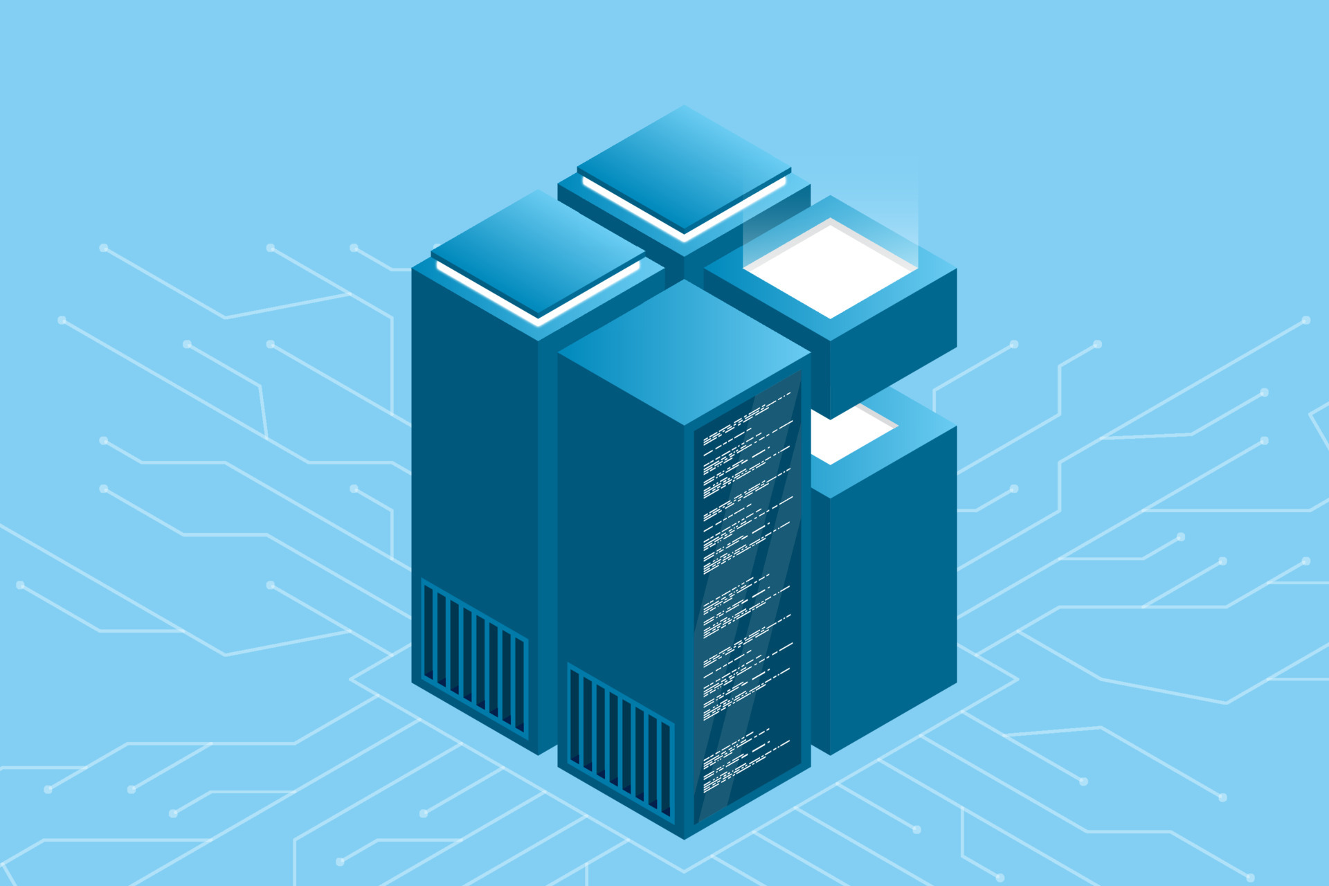 Concept Of Big Data Processing Center Isometric Data Center Isometric Servers Vector Design
