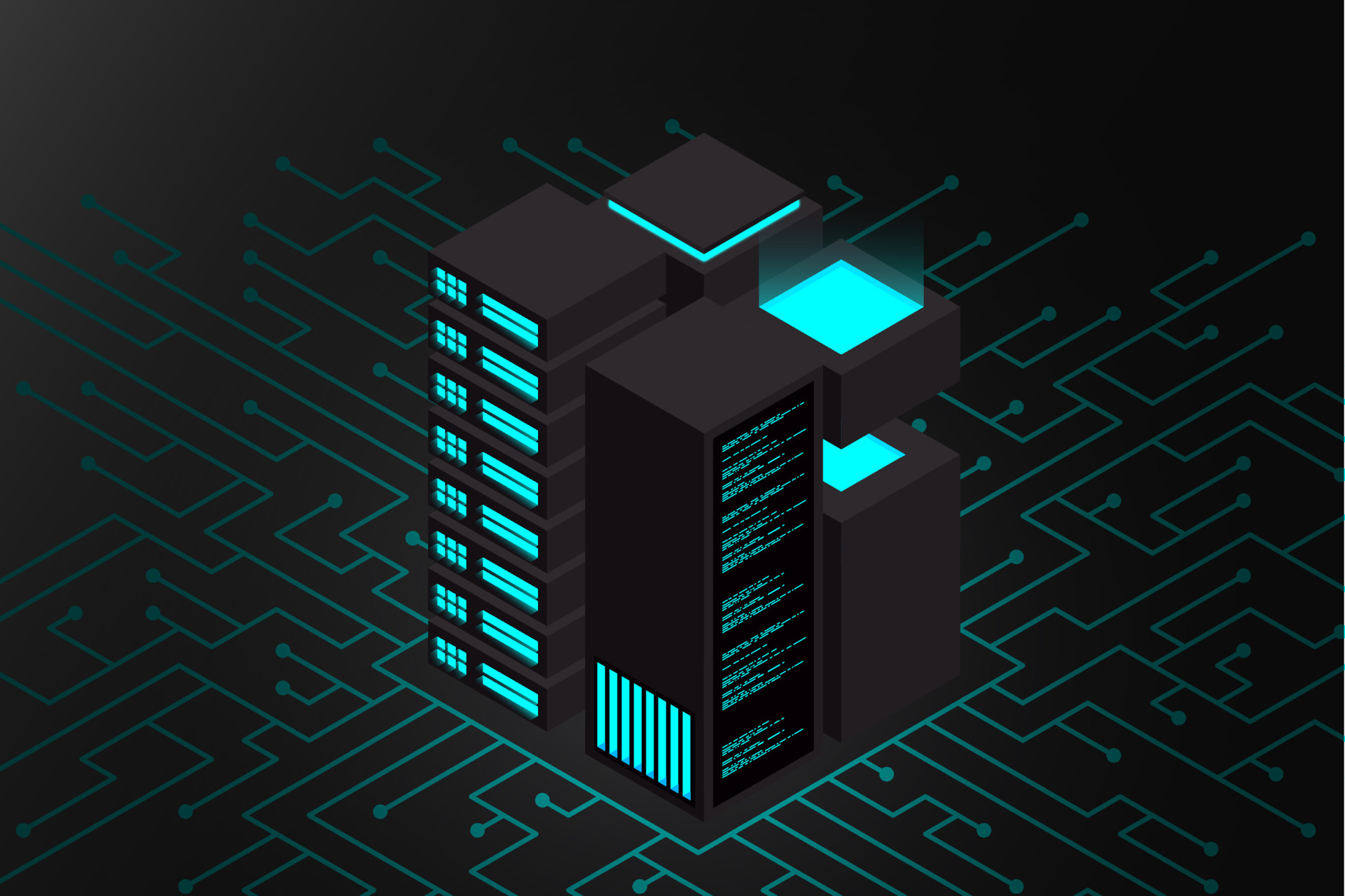 Concept Of Big Data Processing Center Isometric Data Center Isometric Servers Vector Design