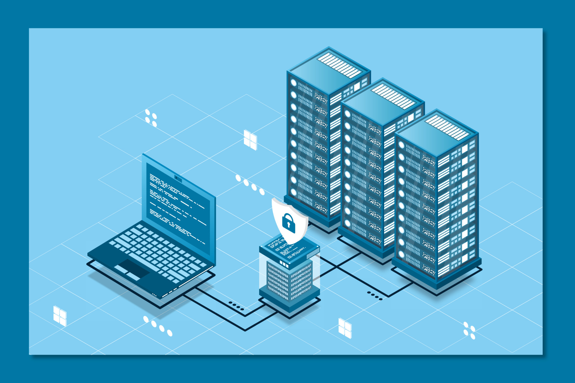 Network Cyber Security Isometric Vector Illustration Online Server Protection System Concept