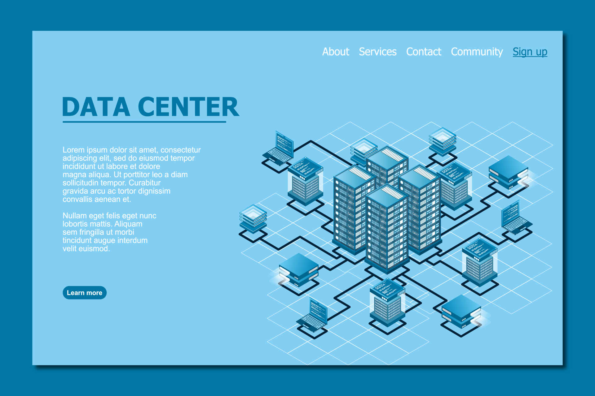 Concept Of Data Network Management Vector Isometric Map With Business Networking Servers