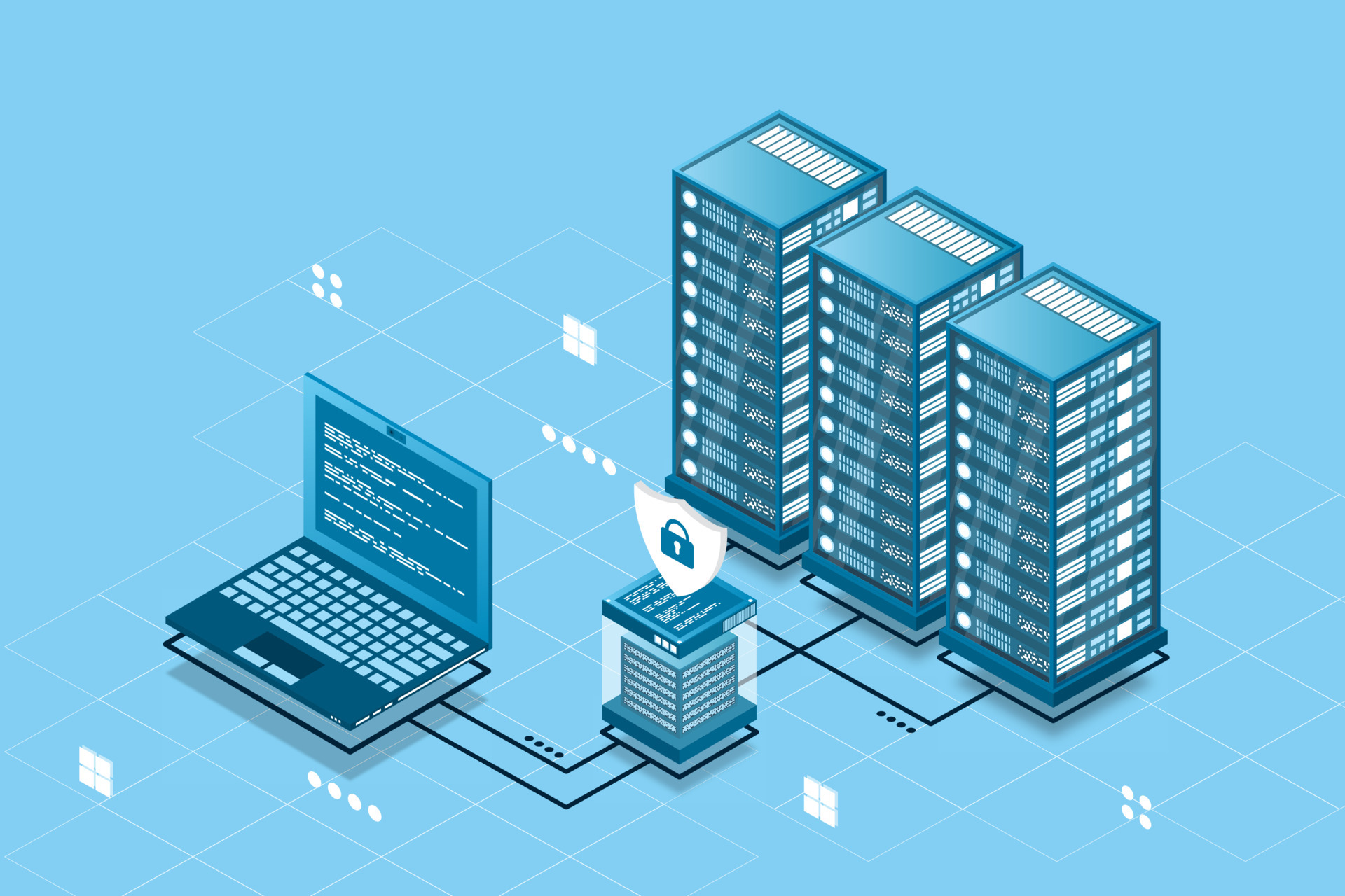 Network Cyber Security Isometric Vector Illustration Online Server